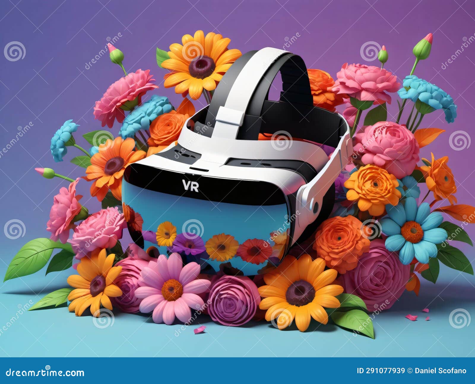 Vr Headset with Flowers and Leaves. Generative AI Stock Illustration ...