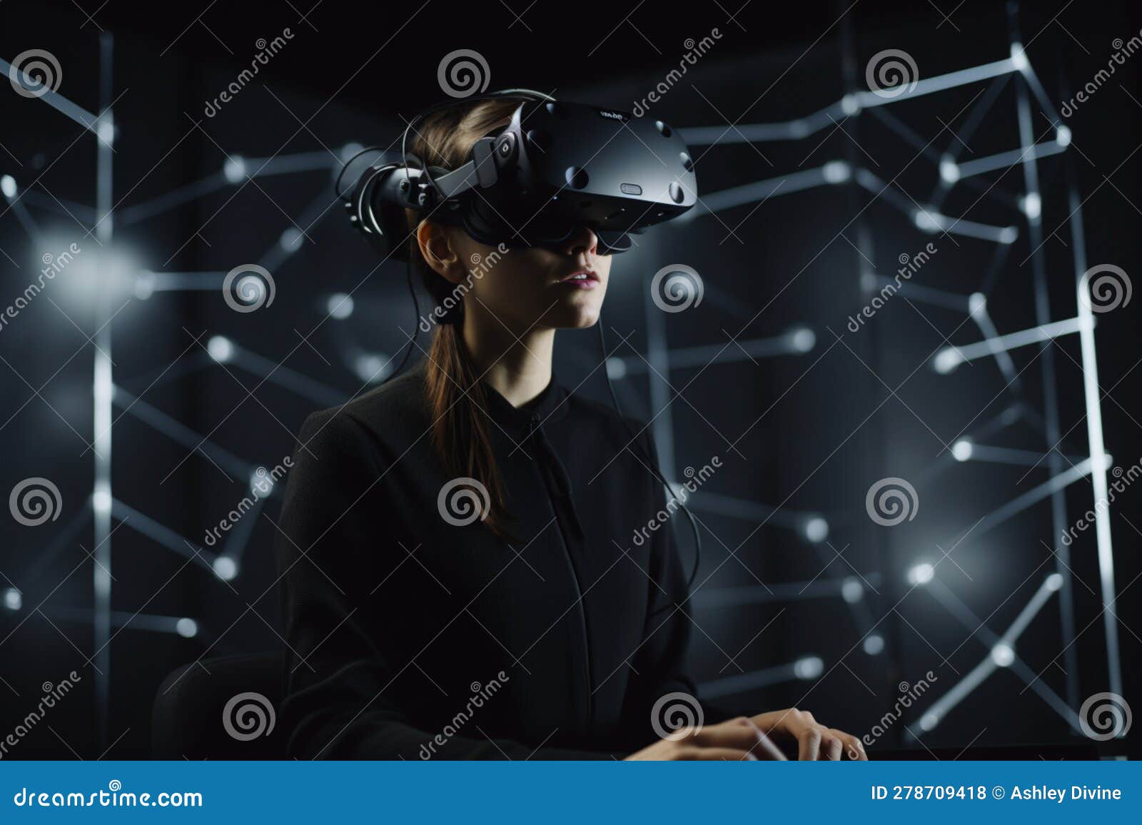 VR Headset on Model Interacting with Digital World. Ai Generated ...