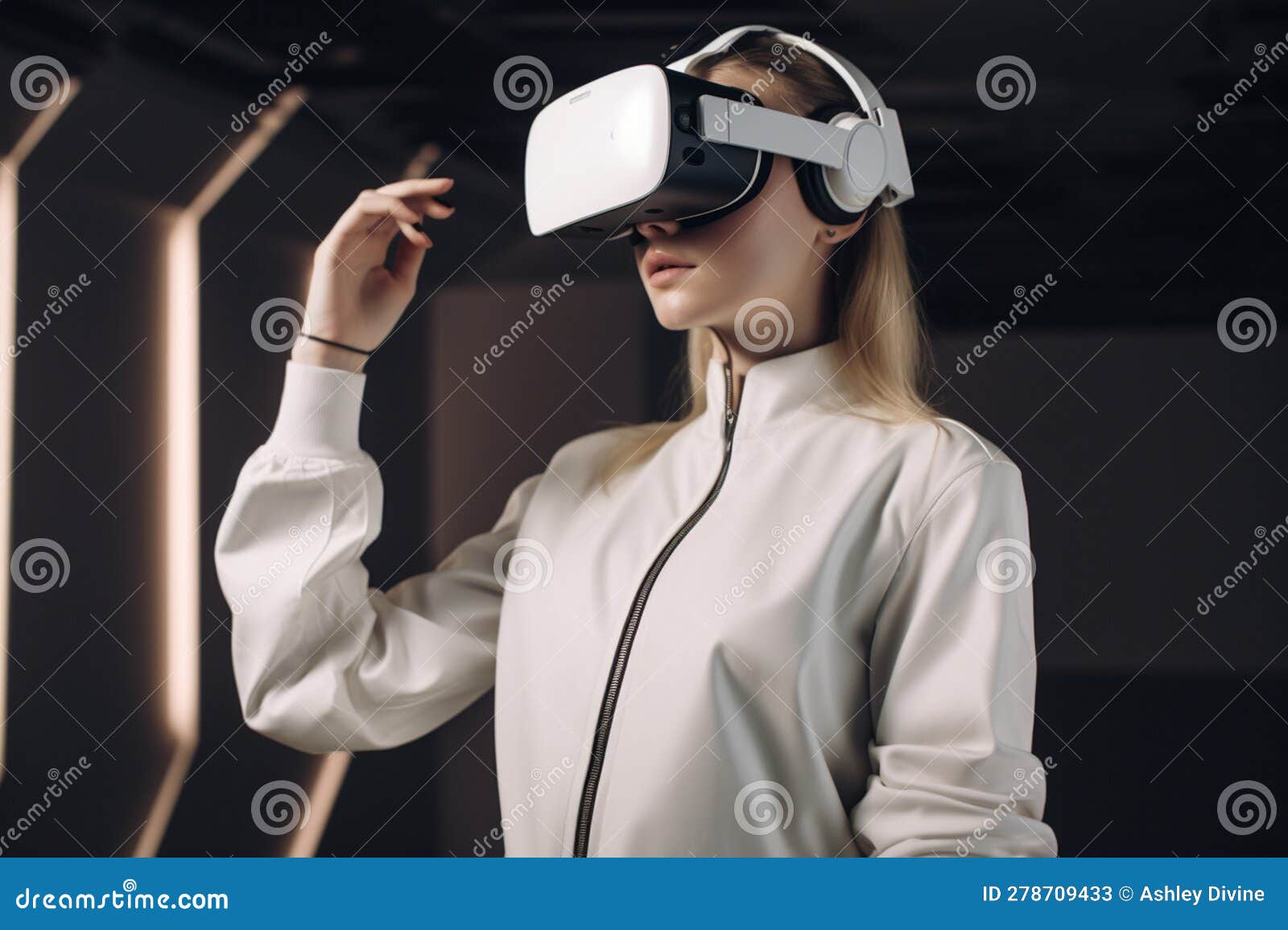 VR Headset on Model Interacting with Digital World. Ai Generated ...