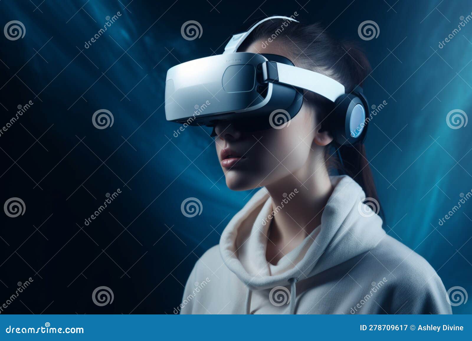 VR Headset on Model Interacting with Digital World. Ai Generated ...