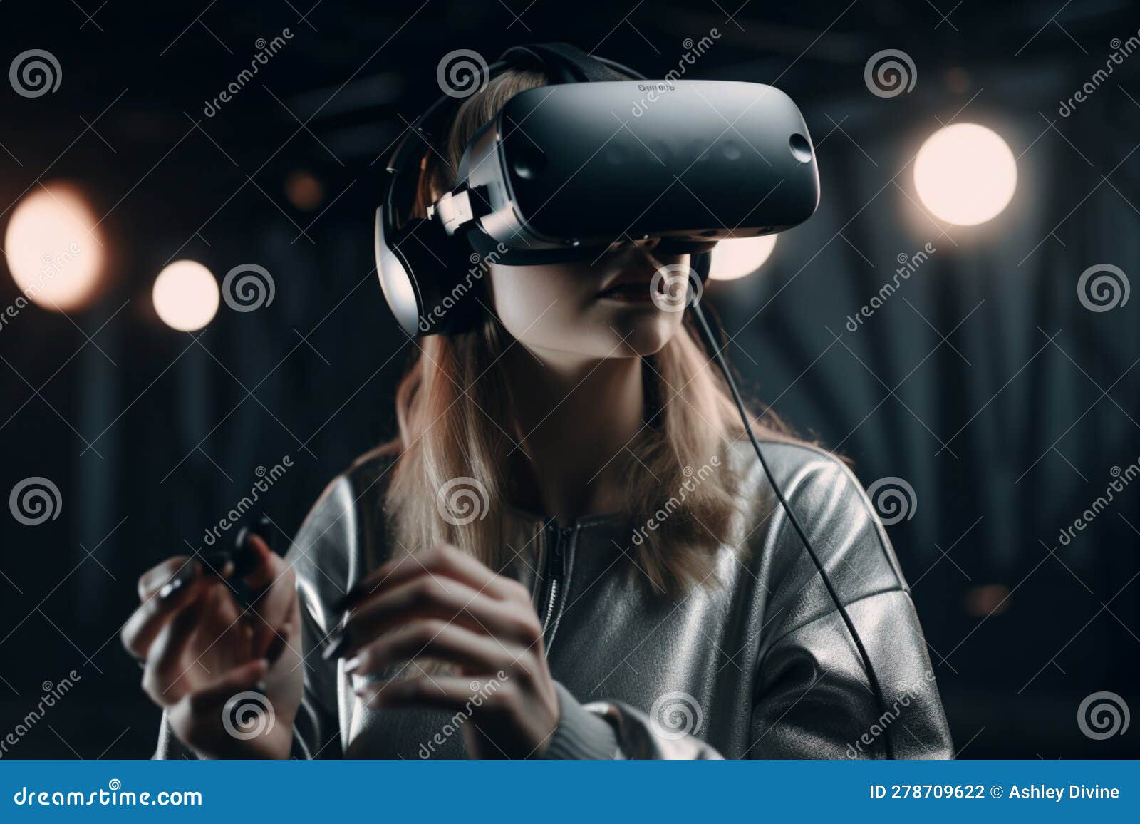 VR Headset on Model Interacting with Digital World. Ai Generated ...
