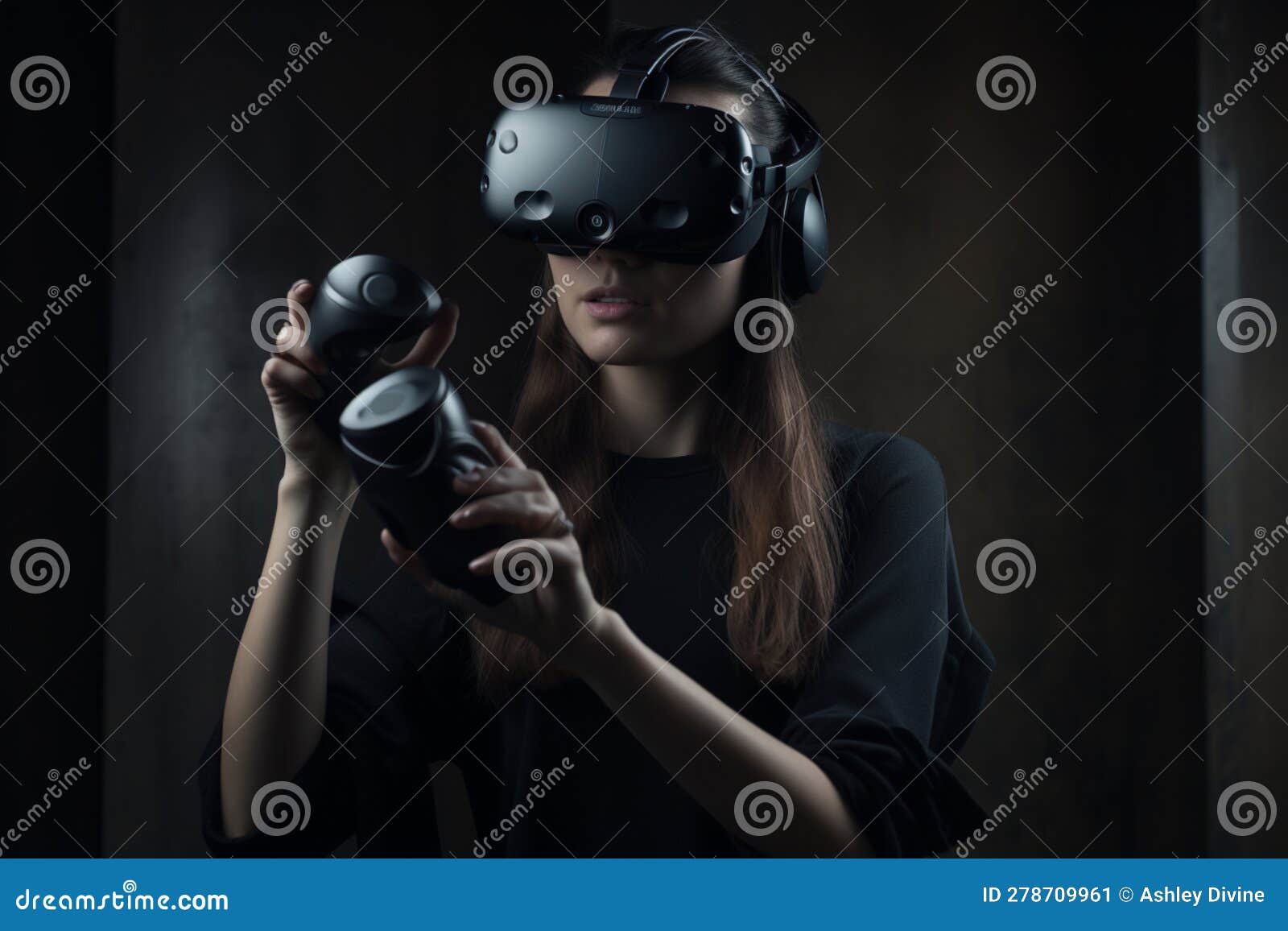 VR Headset on Model Interacting with Digital World. Ai Generated ...