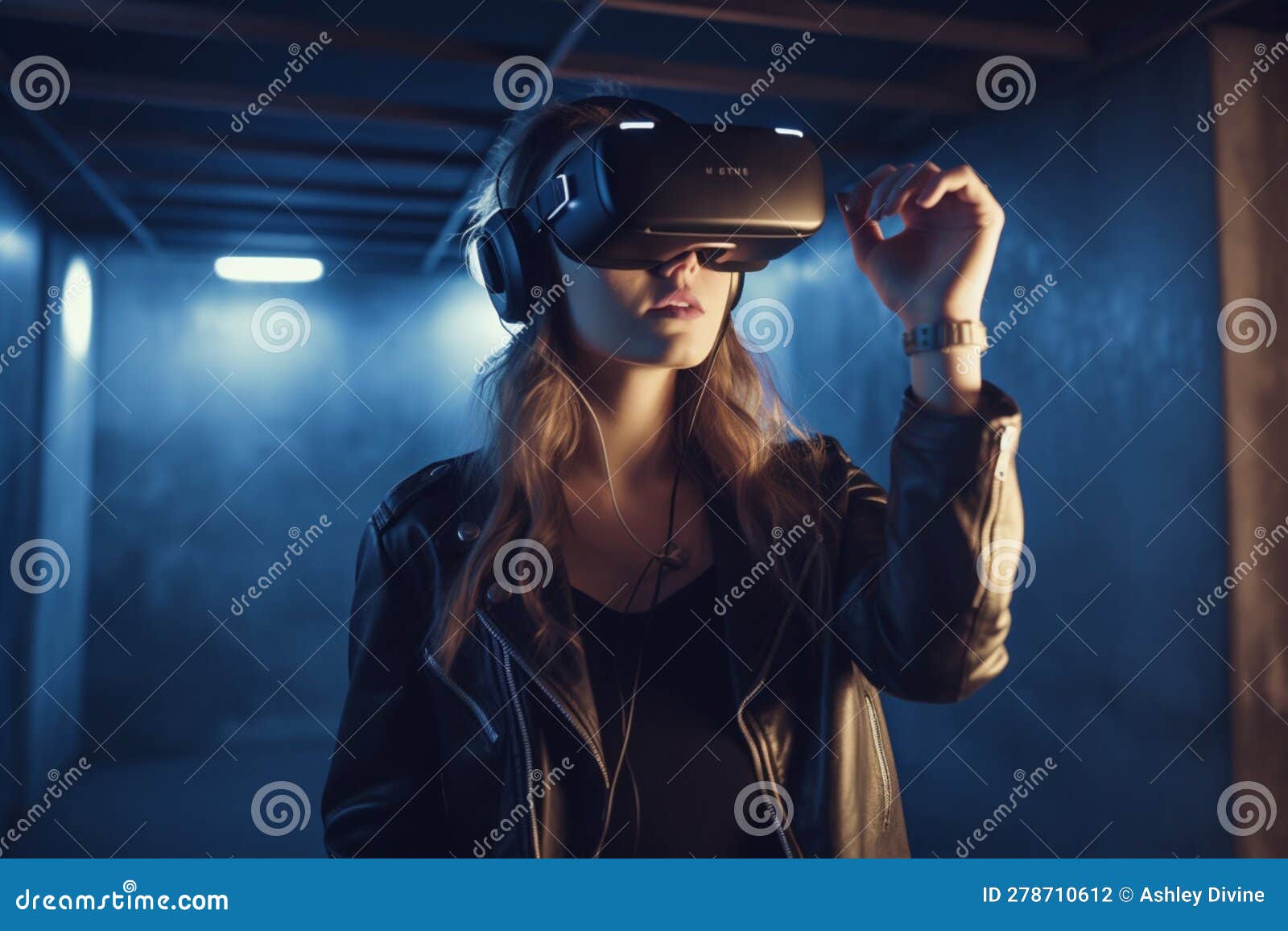 VR Headset on Model Interacting with Digital World. Ai Generated ...