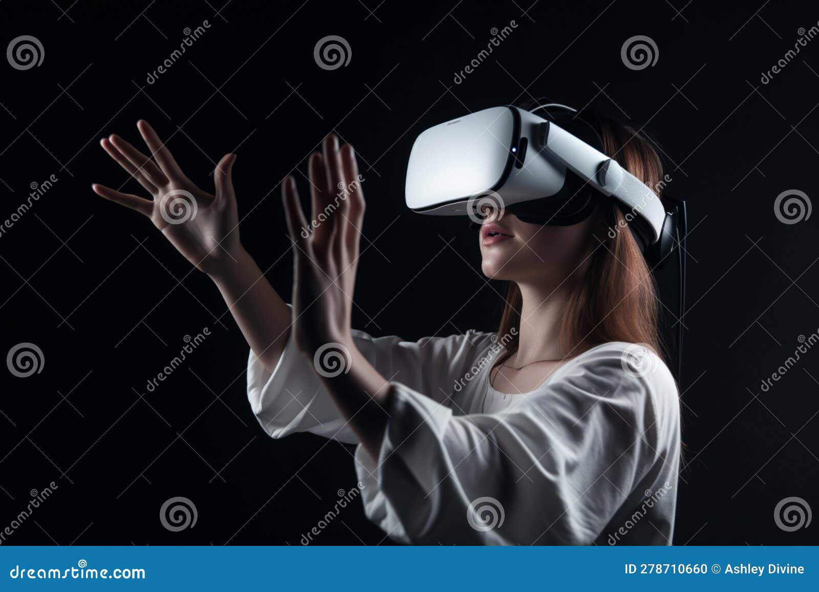 VR Headset on Model Interacting with Digital World. Ai Generated ...