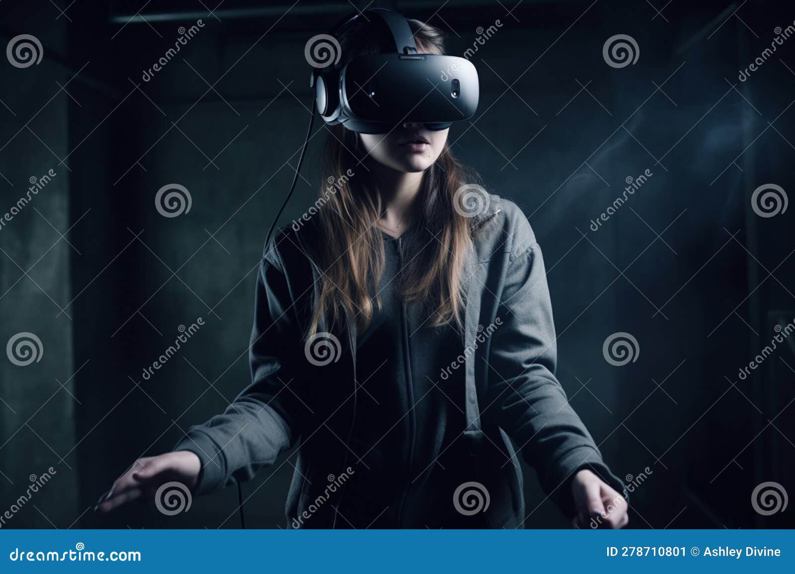 VR Headset on Model Interacting with Digital World. Ai Generated ...