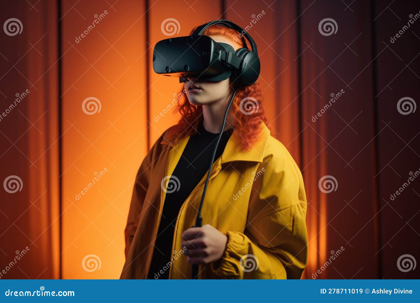 VR Headset on Model Interacting with Digital World. Ai Generated ...