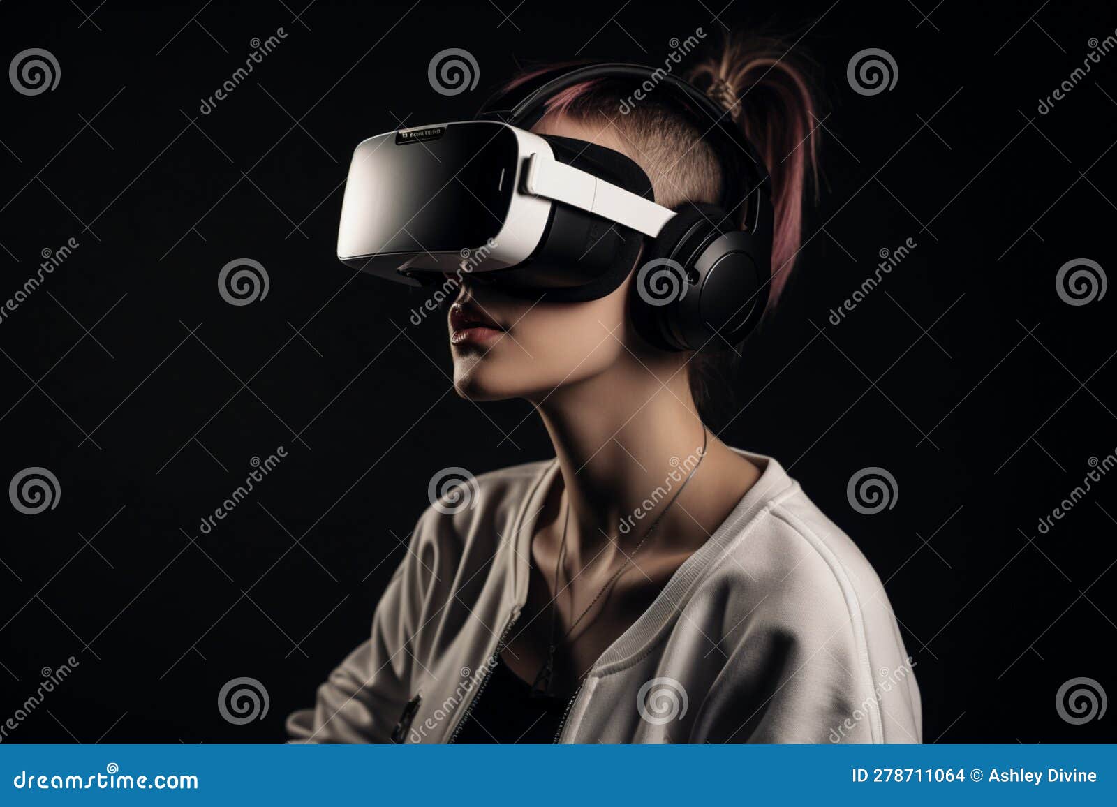VR Headset on Model Interacting with Digital World. Ai Generated ...