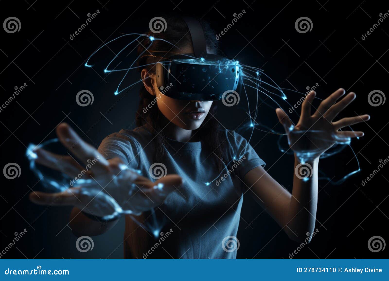 VR Headset on Model Interacting with Digital World. Ai Generated ...