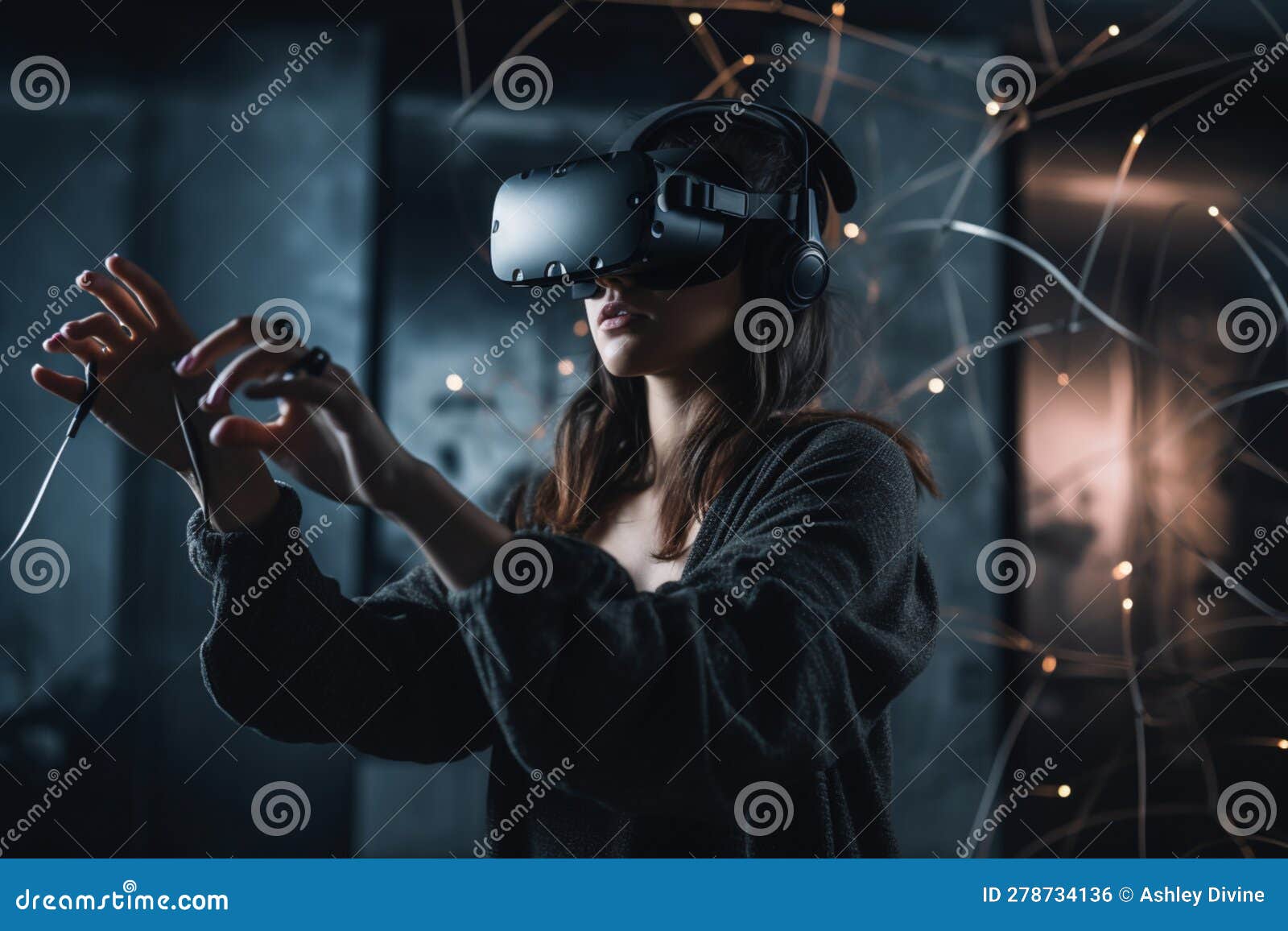 VR Headset on Model Interacting with Digital World. Ai Generated ...