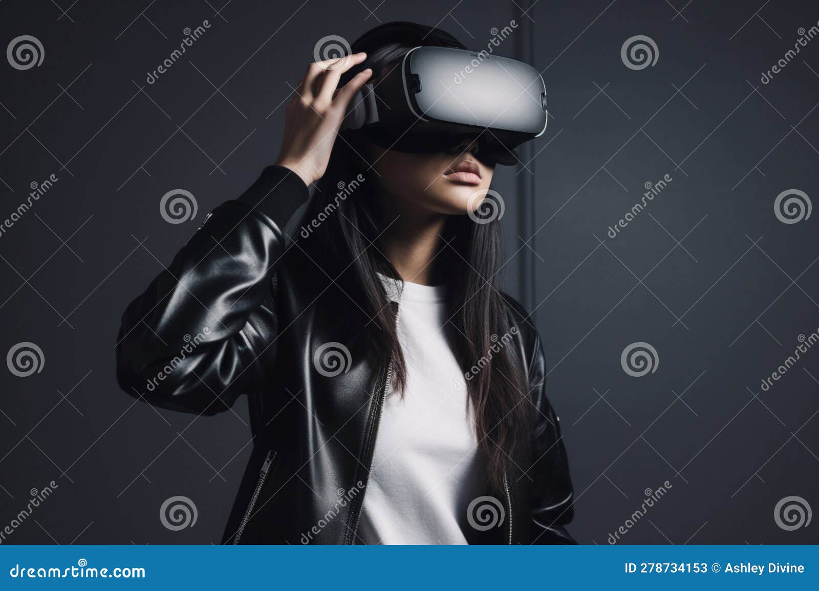 VR Headset on Model Interacting with Digital World. Ai Generated ...