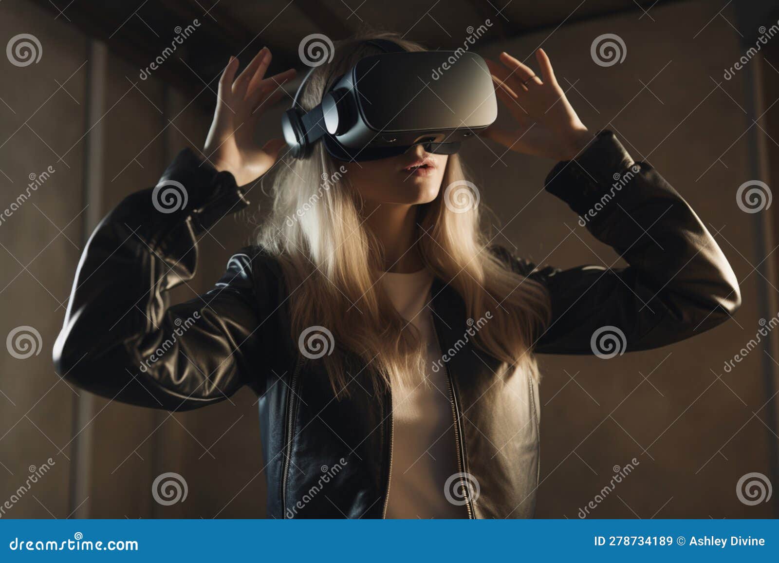 VR Headset on Model Interacting with Digital World. Ai Generated ...