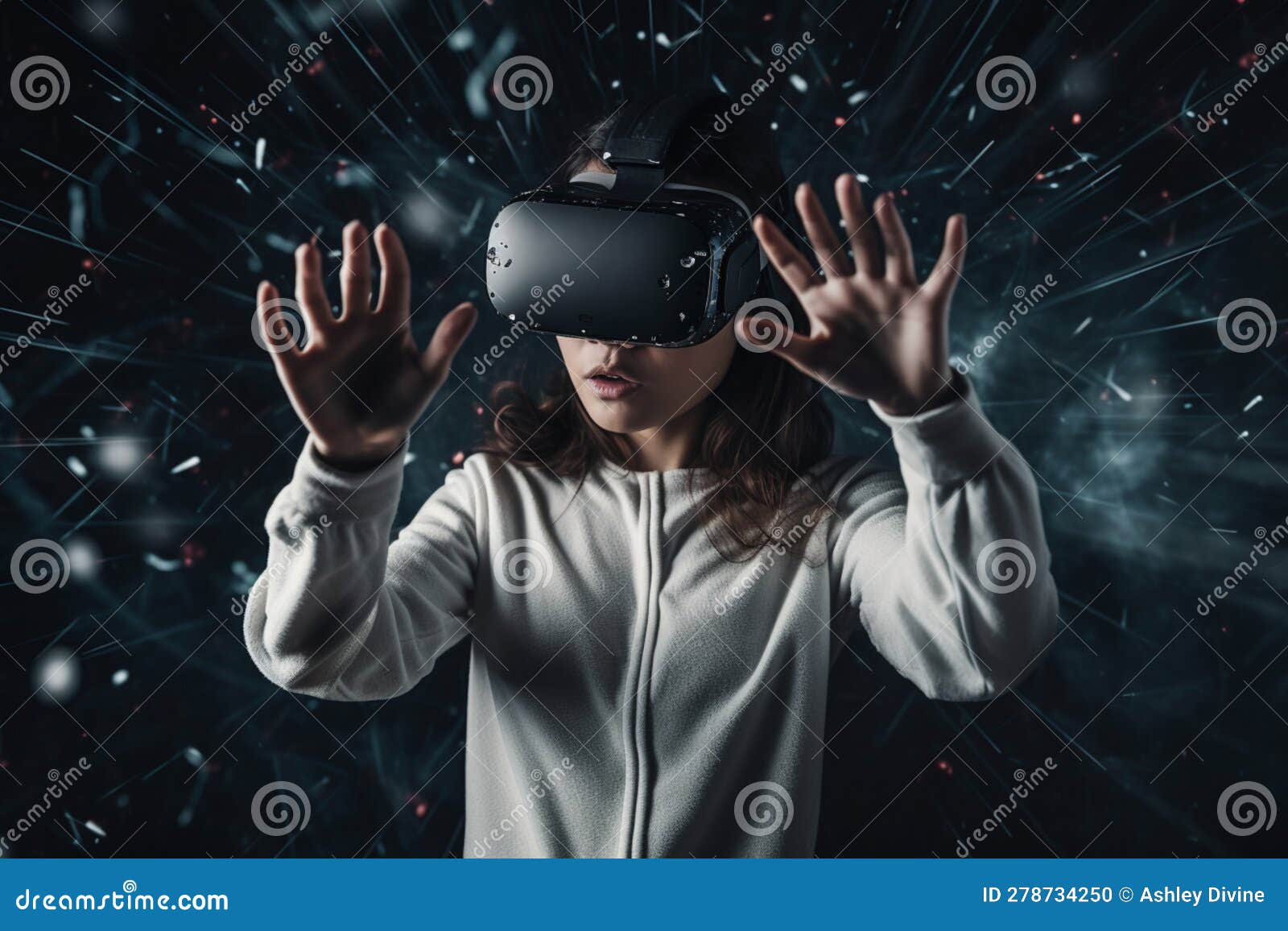 VR Headset on Model Interacting with Digital World. Ai Generated ...