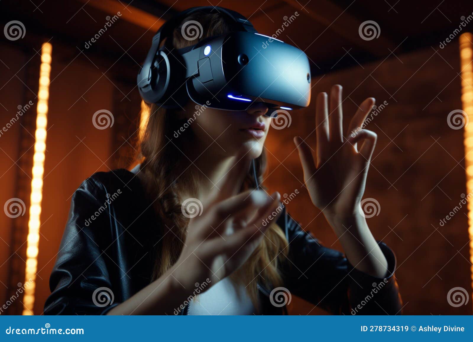 VR Headset on Model Interacting with Digital World. Ai Generated ...