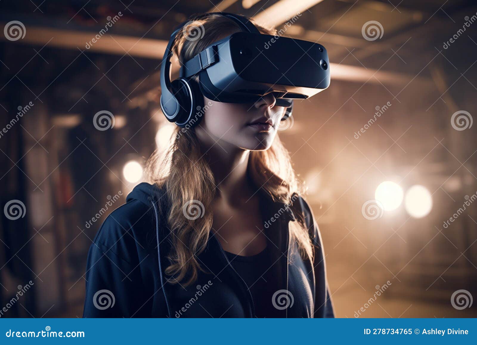 VR Headset on Model Interacting with Digital World. Ai Generated ...