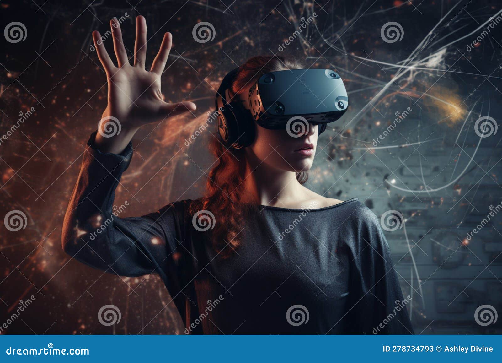 VR Headset on Model Interacting with Digital World. Ai Generated ...