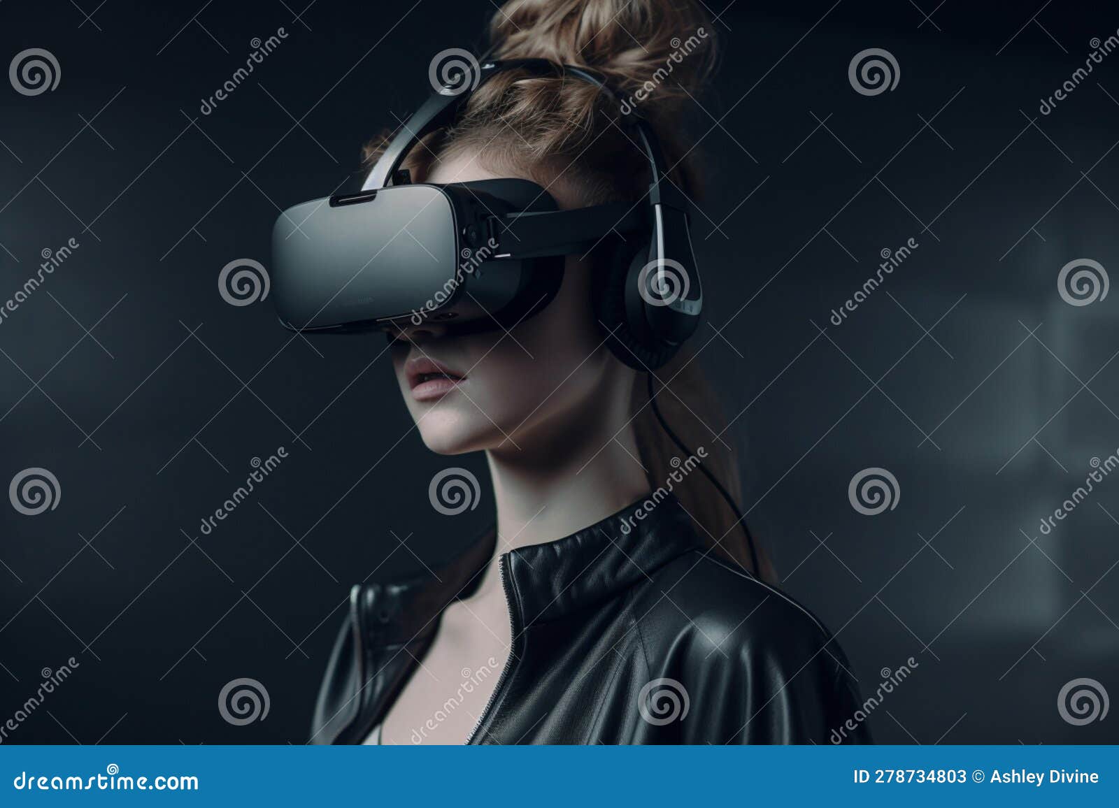 VR Headset on Model Interacting with Digital World. Ai Generated ...