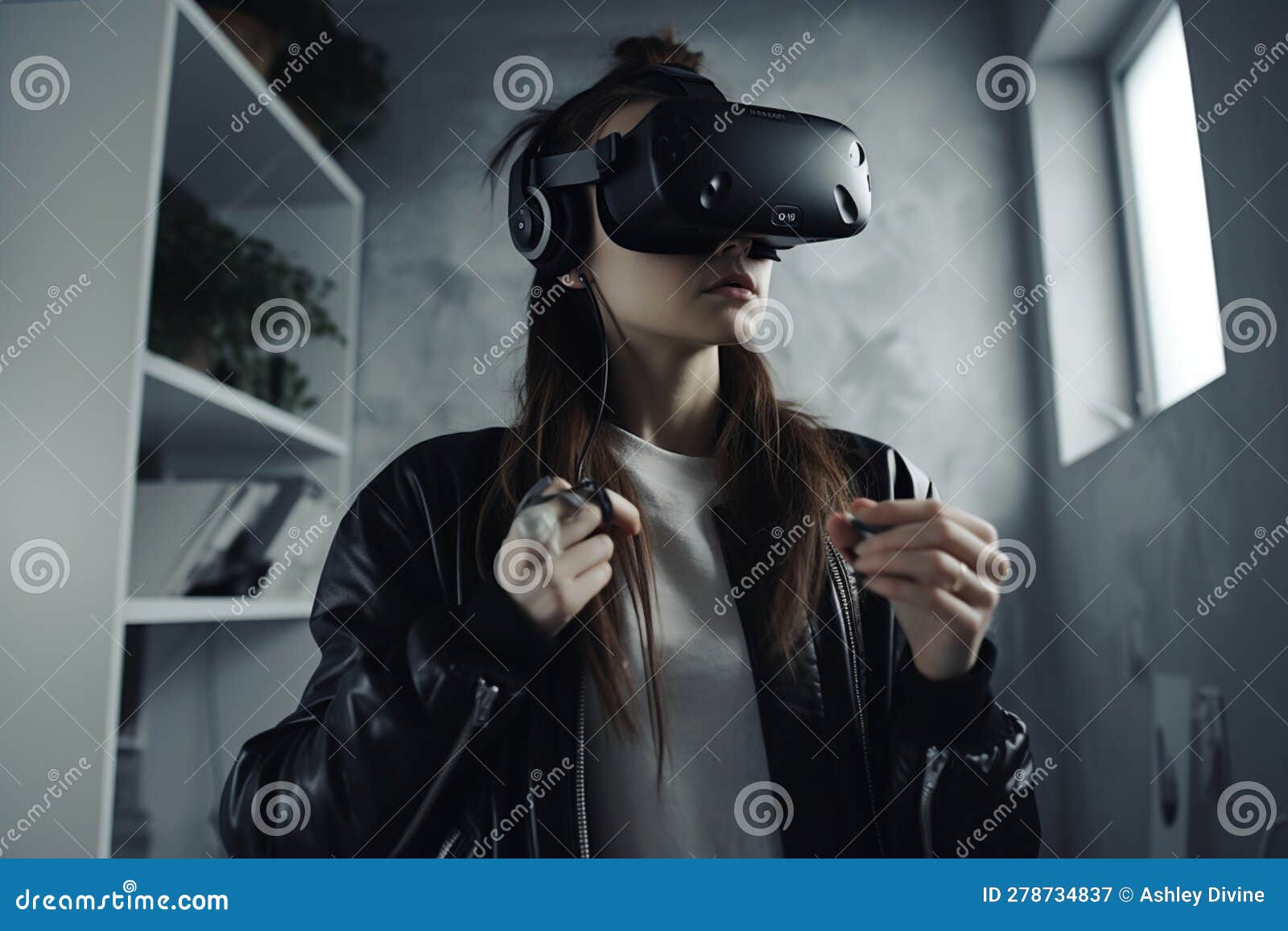 VR Headset on Model Interacting with Digital World. Ai Generated ...