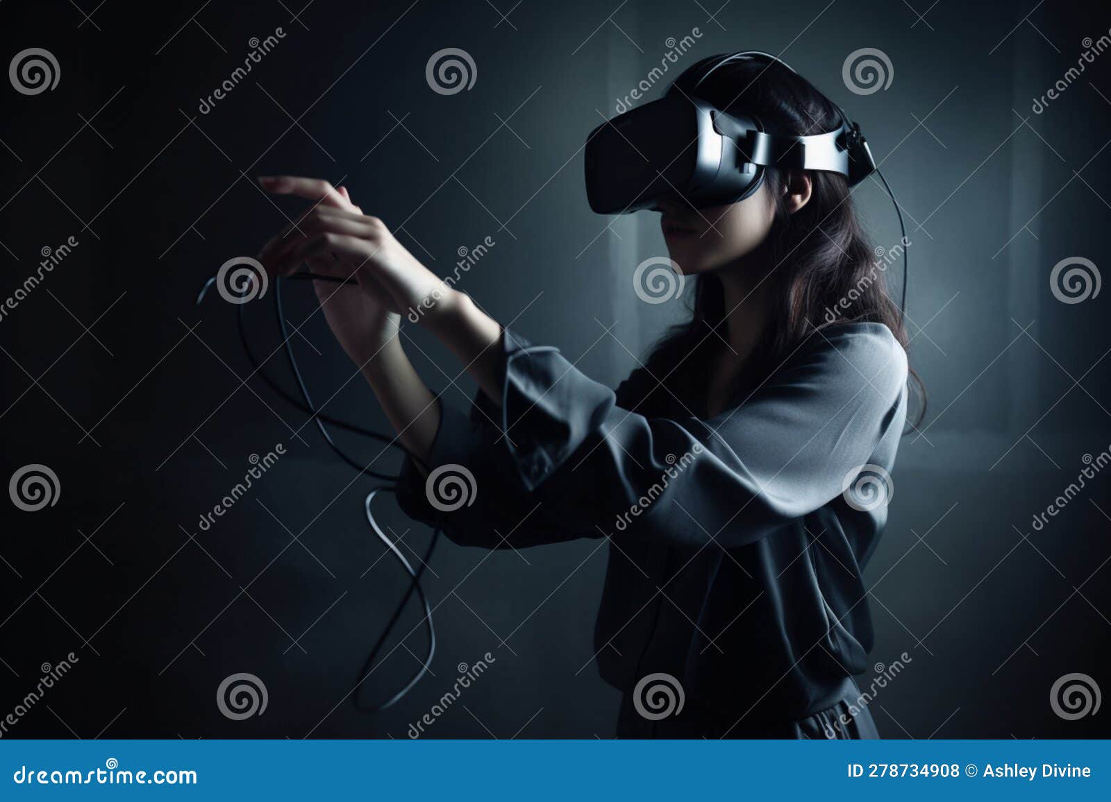 VR Headset on Model Interacting with Digital World. Ai Generated ...