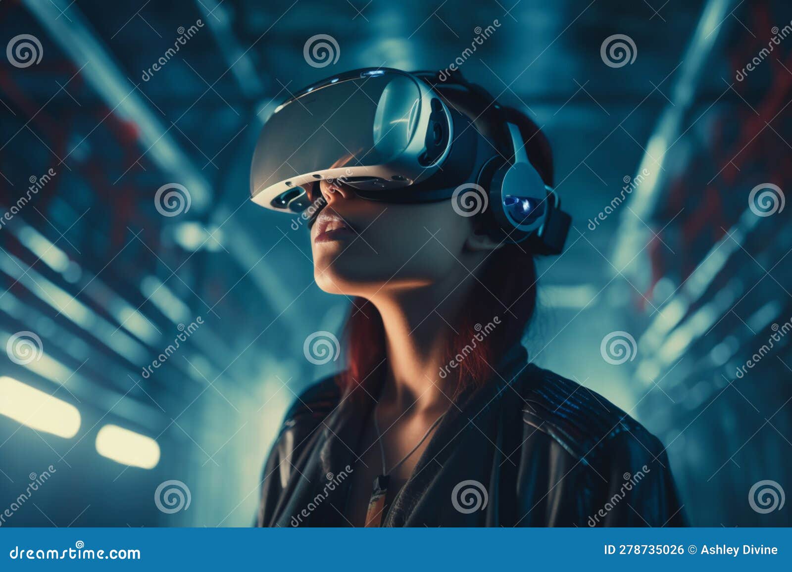 VR Headset on Model Interacting with Digital World. Ai Generated ...
