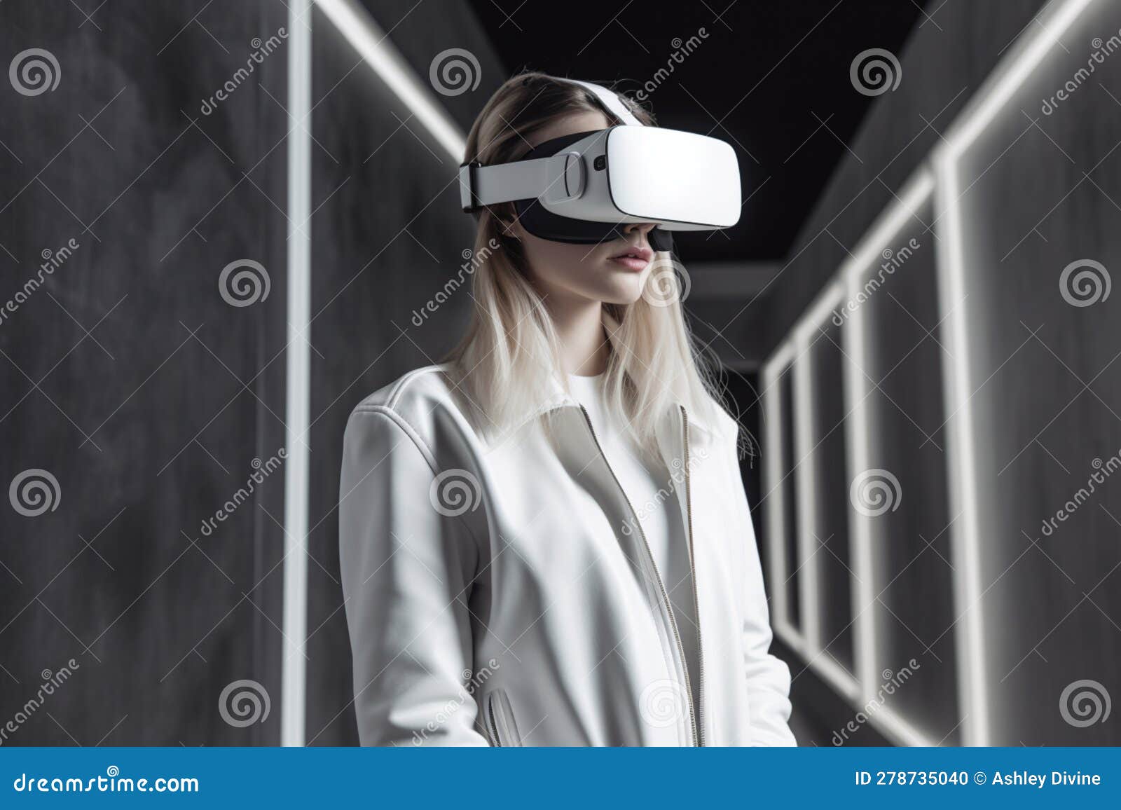 VR Headset on Model Interacting with Digital World. Ai Generated ...