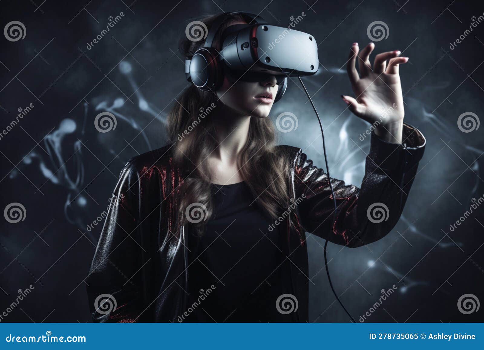 VR Headset on Model Interacting with Digital World. Ai Generated ...