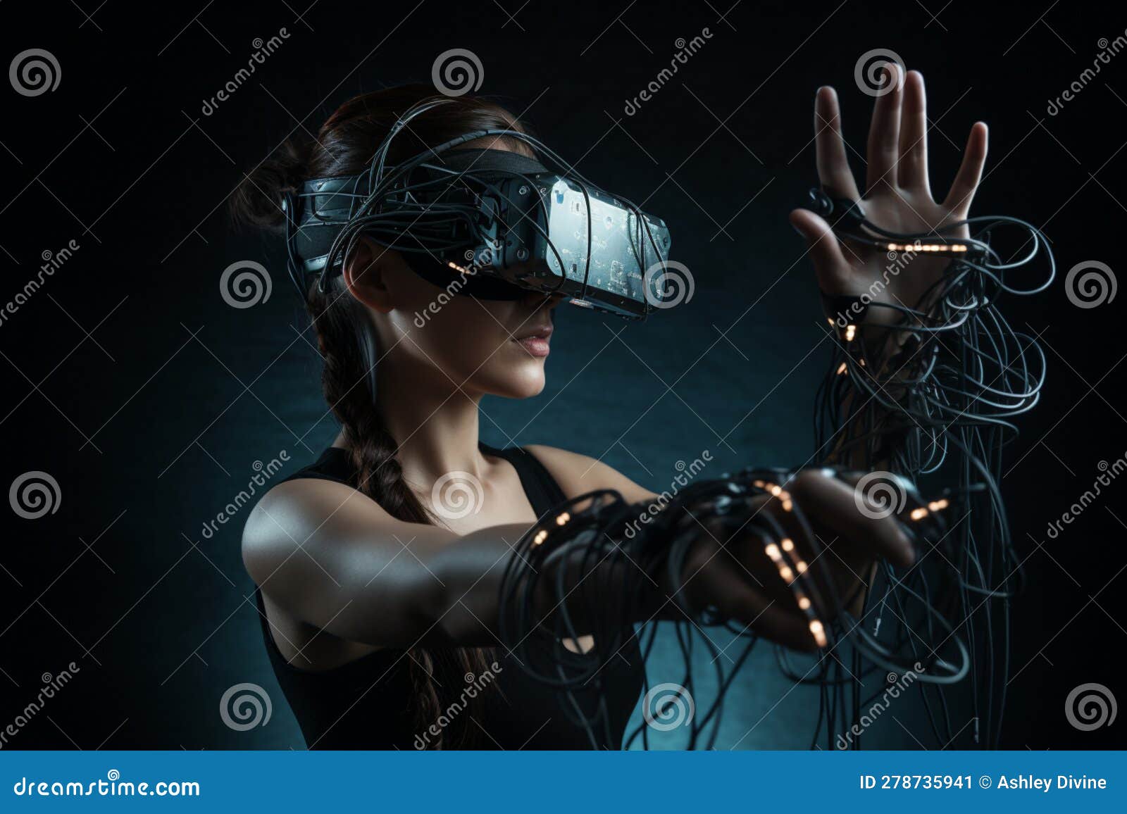 VR Headset on Model Interacting with Digital World. Ai Generated ...
