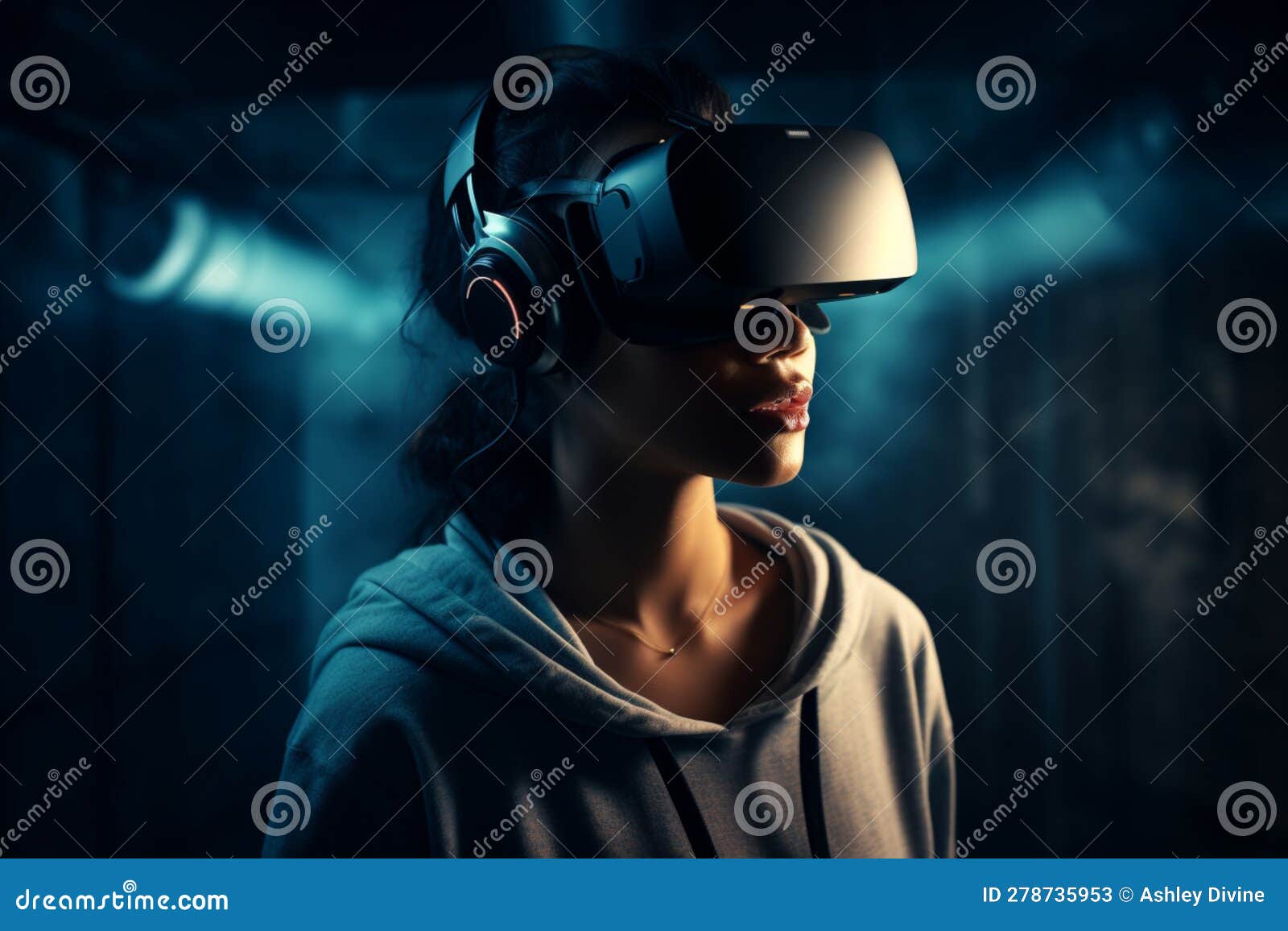 VR Headset on Model Interacting with Digital World. Ai Generated ...