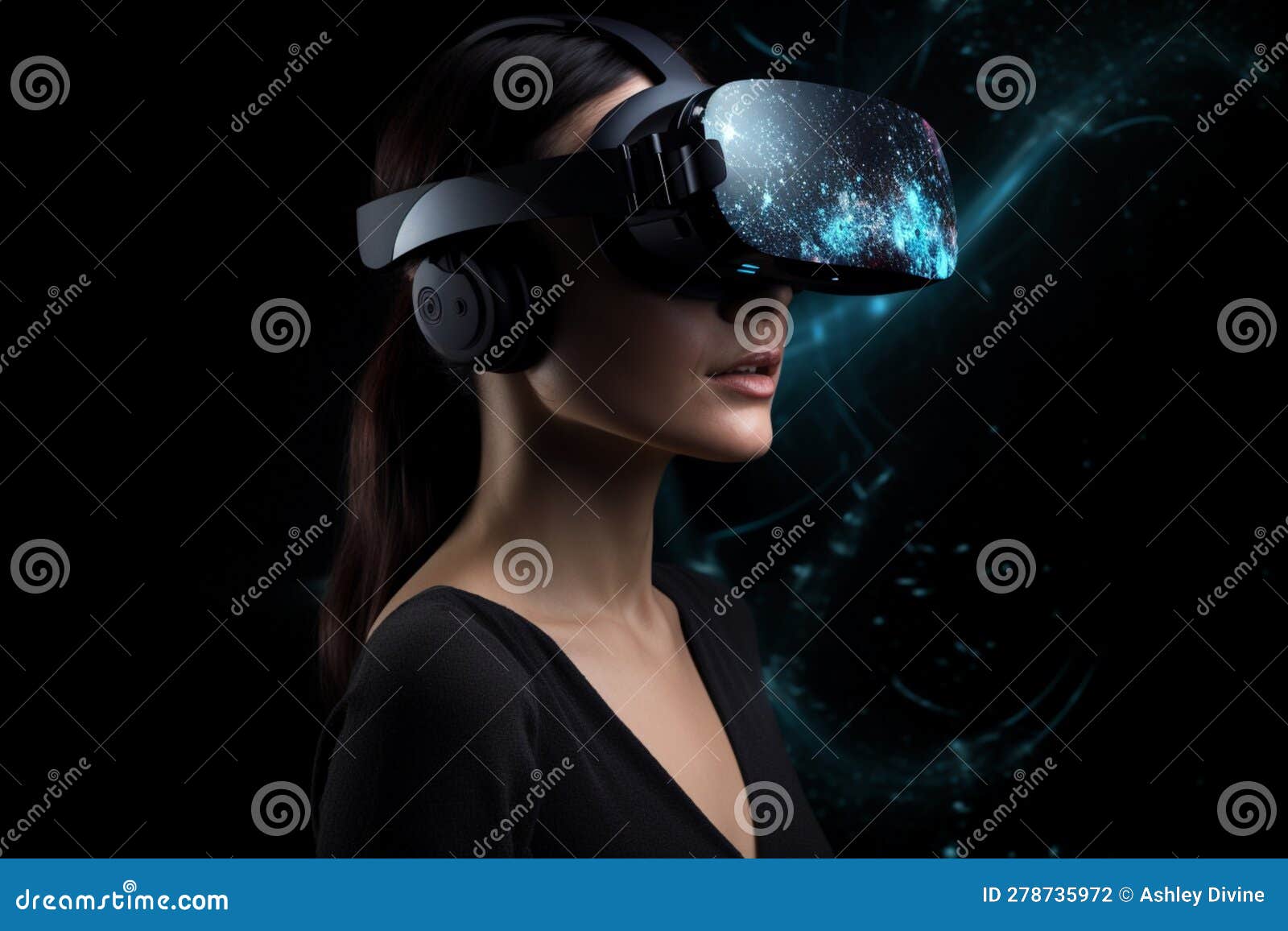 VR Headset on Model Interacting with Digital World. Ai Generated ...