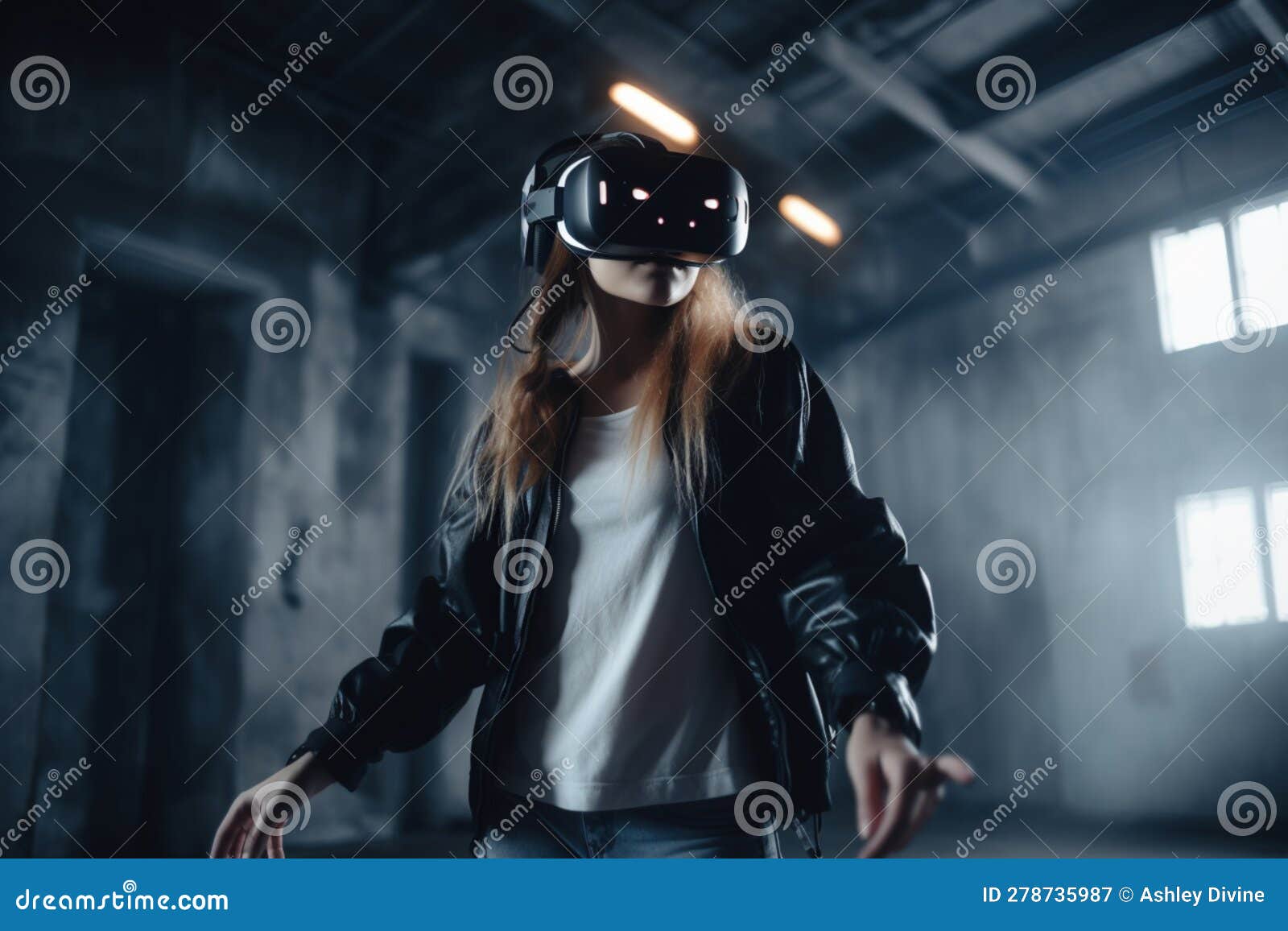 VR Headset on Model Interacting with Digital World. Ai Generated ...