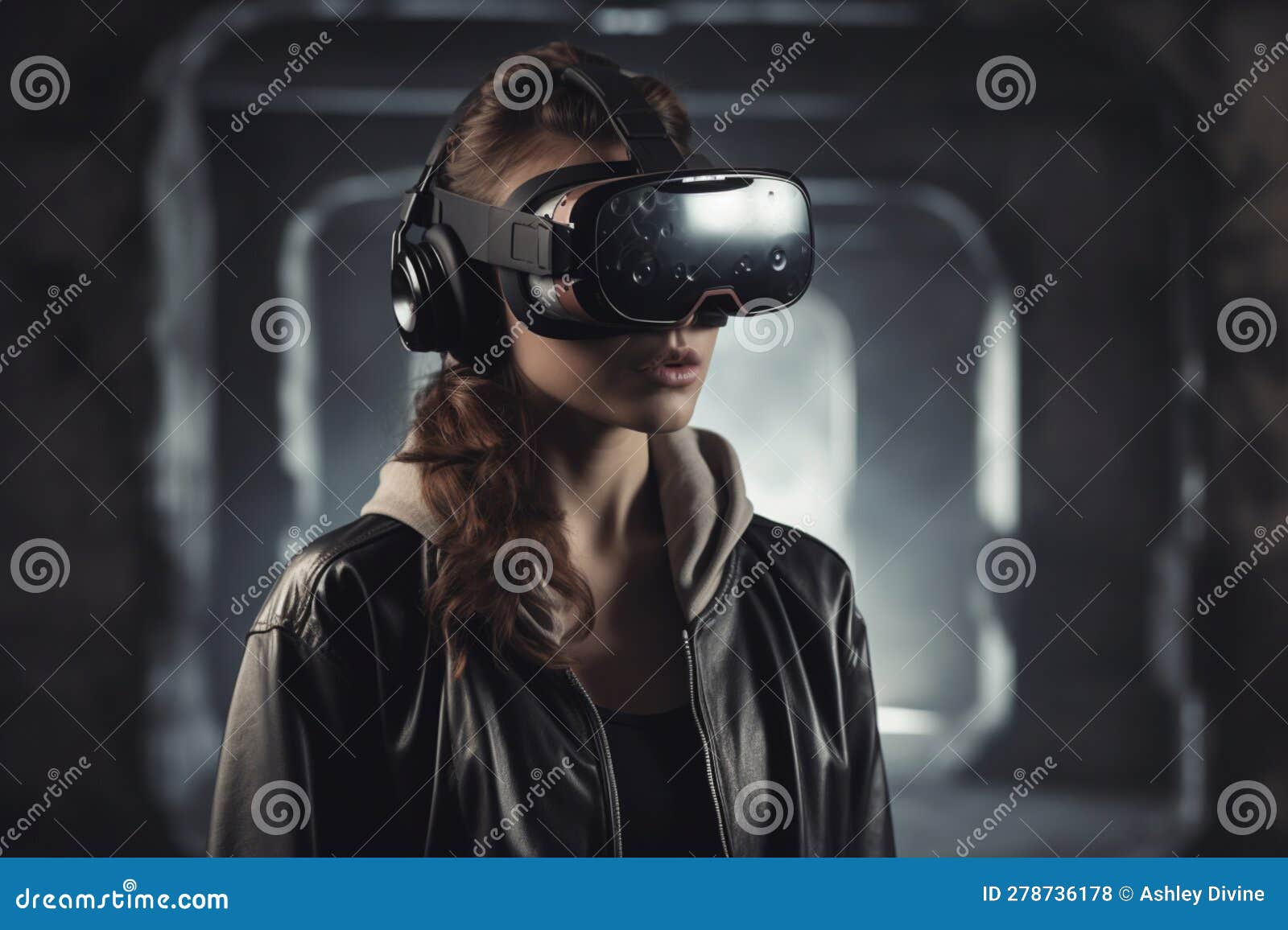 VR Headset on Model Interacting with Digital World. Ai Generated ...