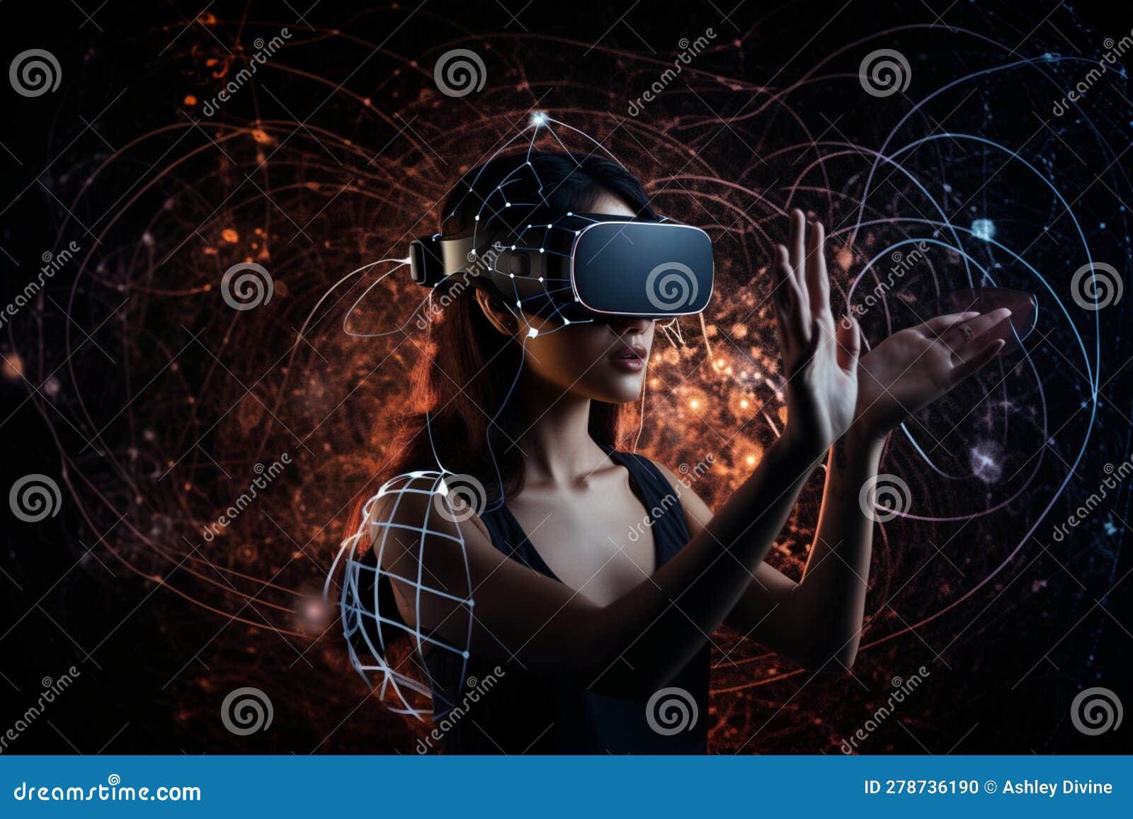 VR Headset on Model Interacting with Digital World. Ai Generated ...