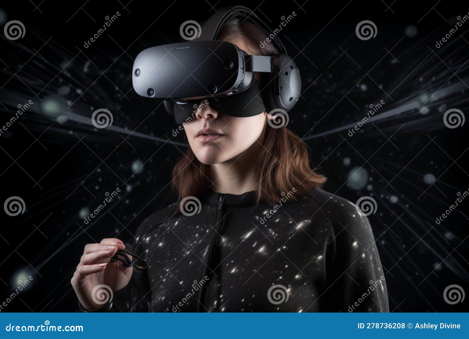 VR Headset on Model Interacting with Digital World. Ai Generated ...