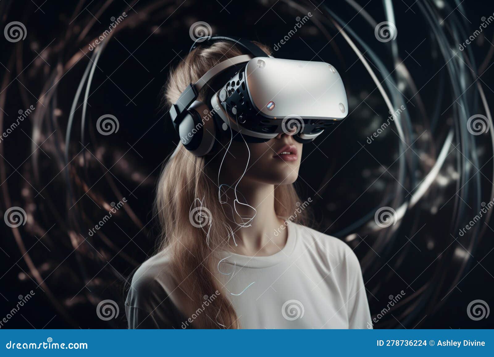 VR Headset on Model Interacting with Digital World. Ai Generated ...