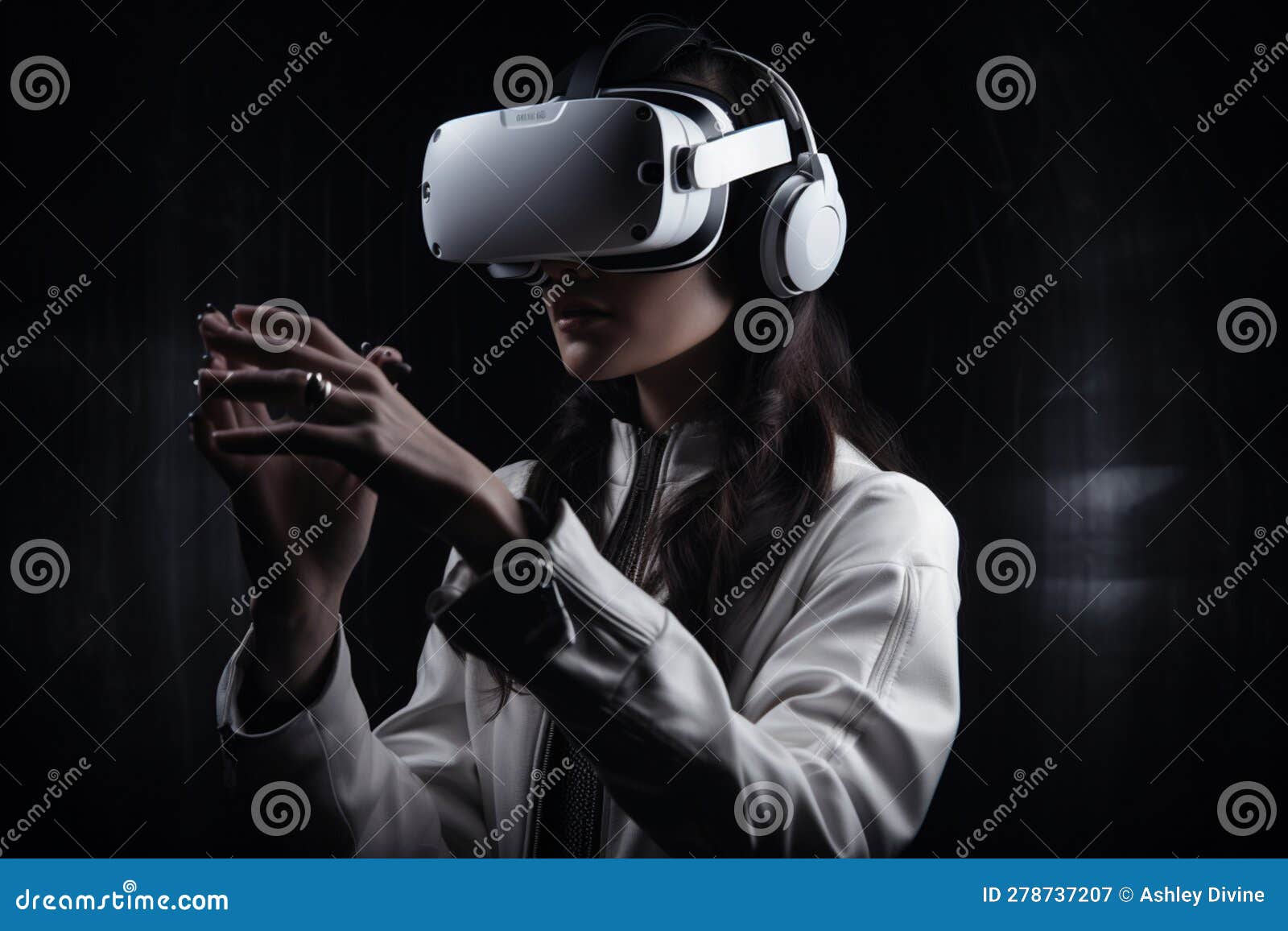 VR Headset on Model Interacting with Digital World. Ai Generated ...
