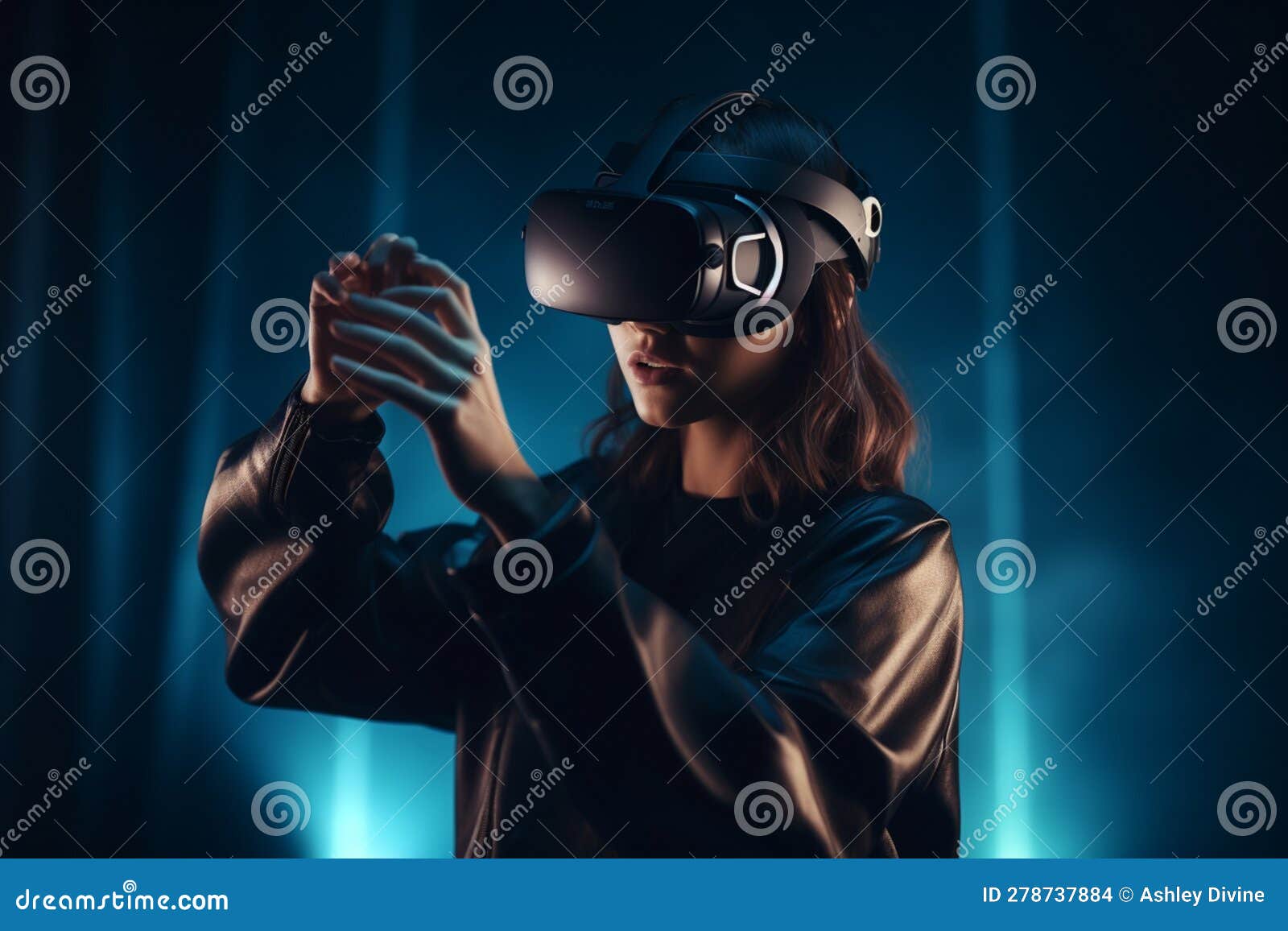 VR Headset on Model Interacting with Digital World. Ai Generated ...