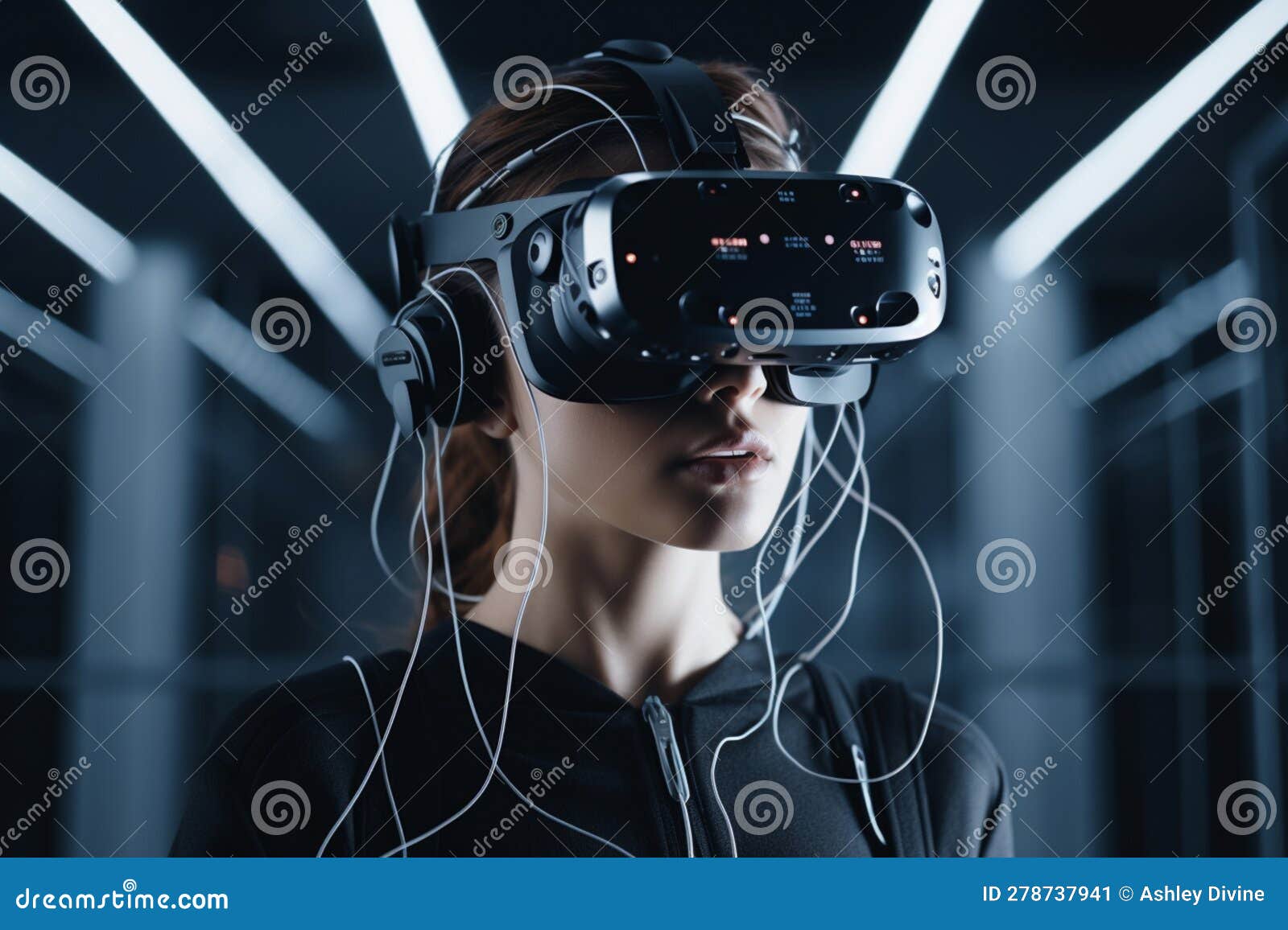 VR Headset on Model Interacting with Digital World. Ai Generated ...