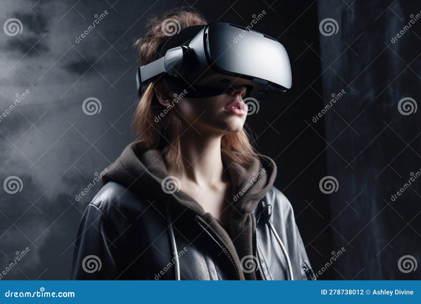 VR Headset on Model Interacting with Digital World. Ai Generated ...