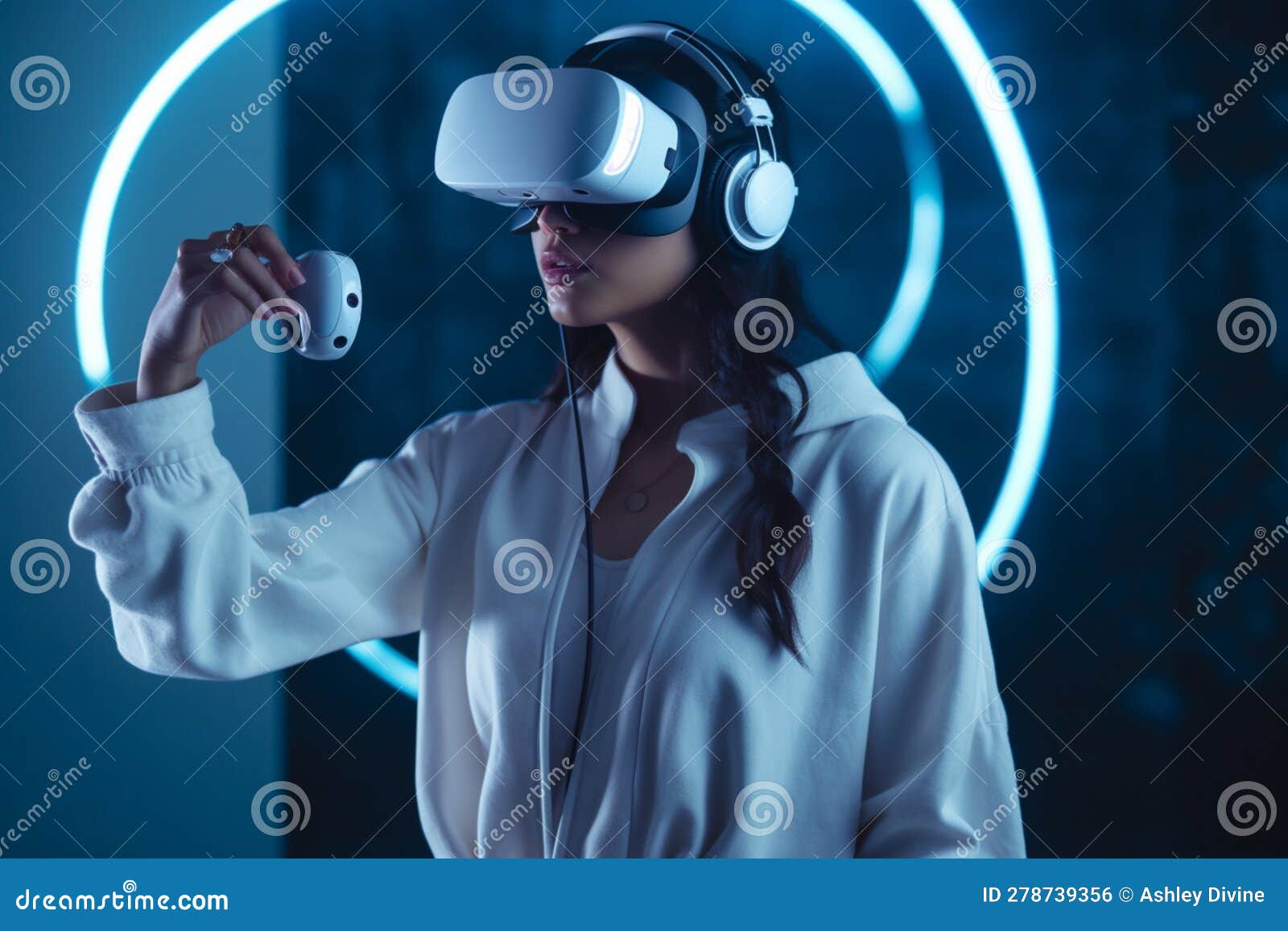 VR Headset on Model Interacting with Digital World. Ai Generated ...