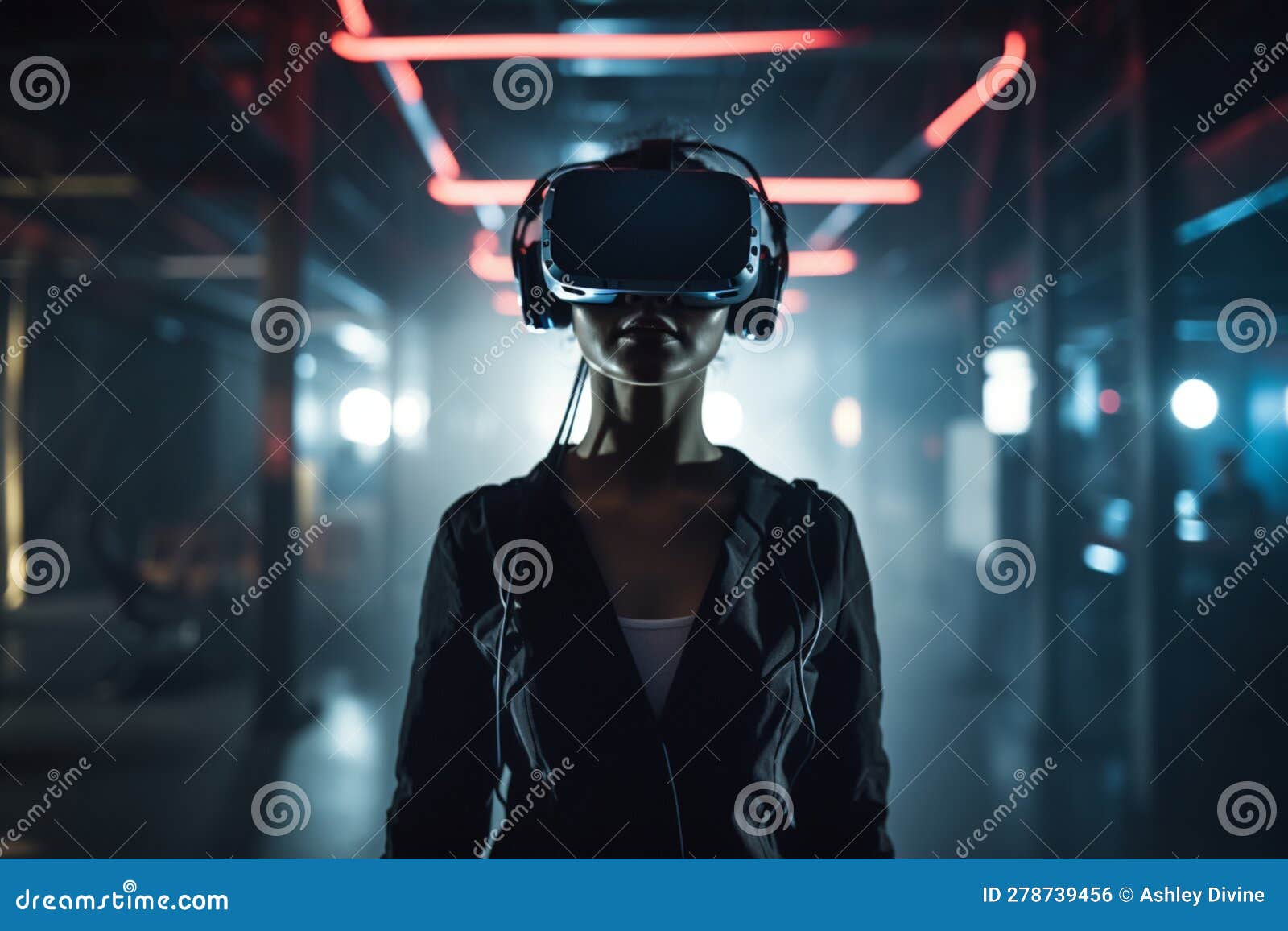 VR Headset on Model Interacting with Digital World. Ai Generated ...