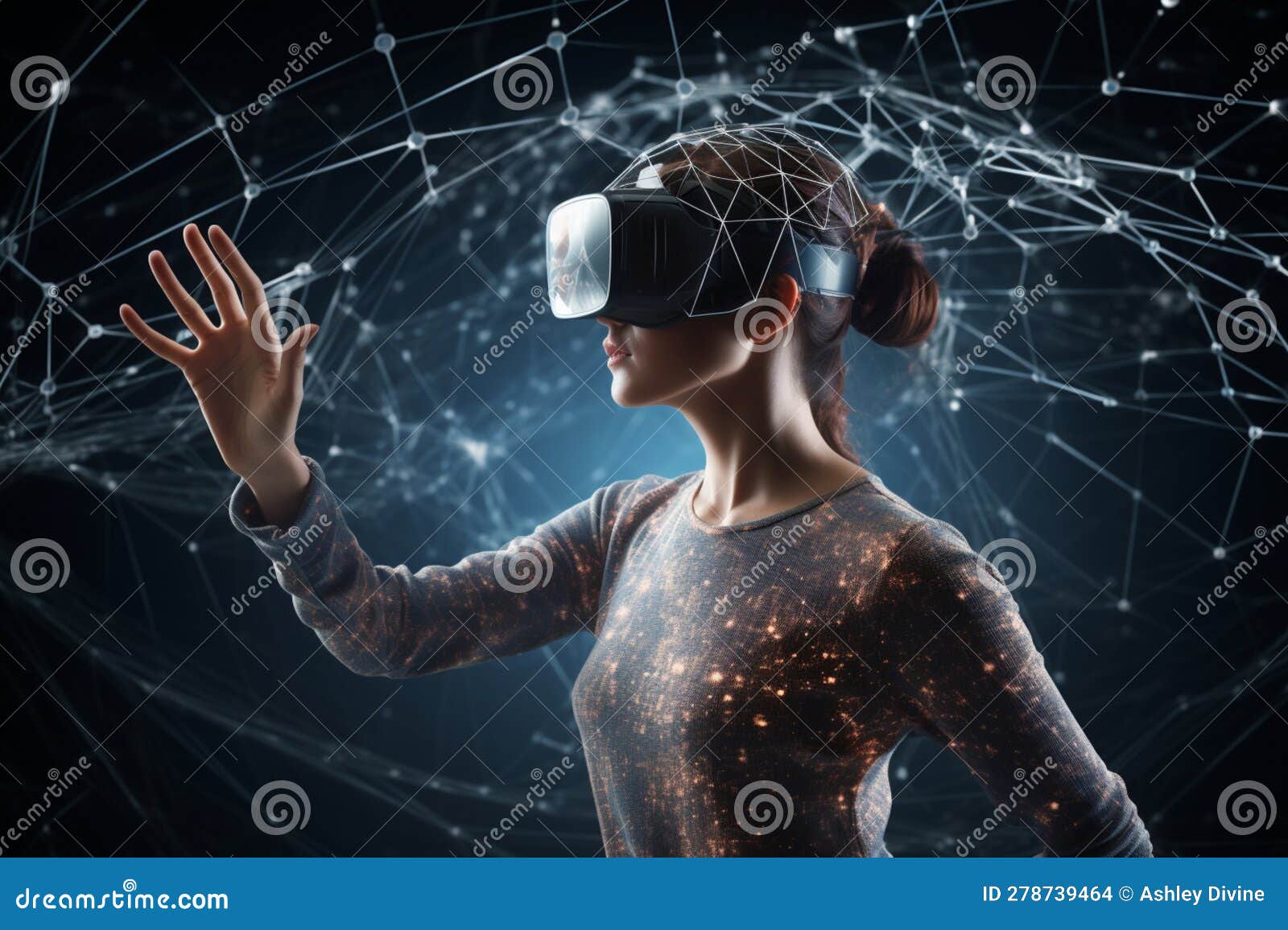 VR Headset on Model Interacting with Digital World. Ai Generated ...