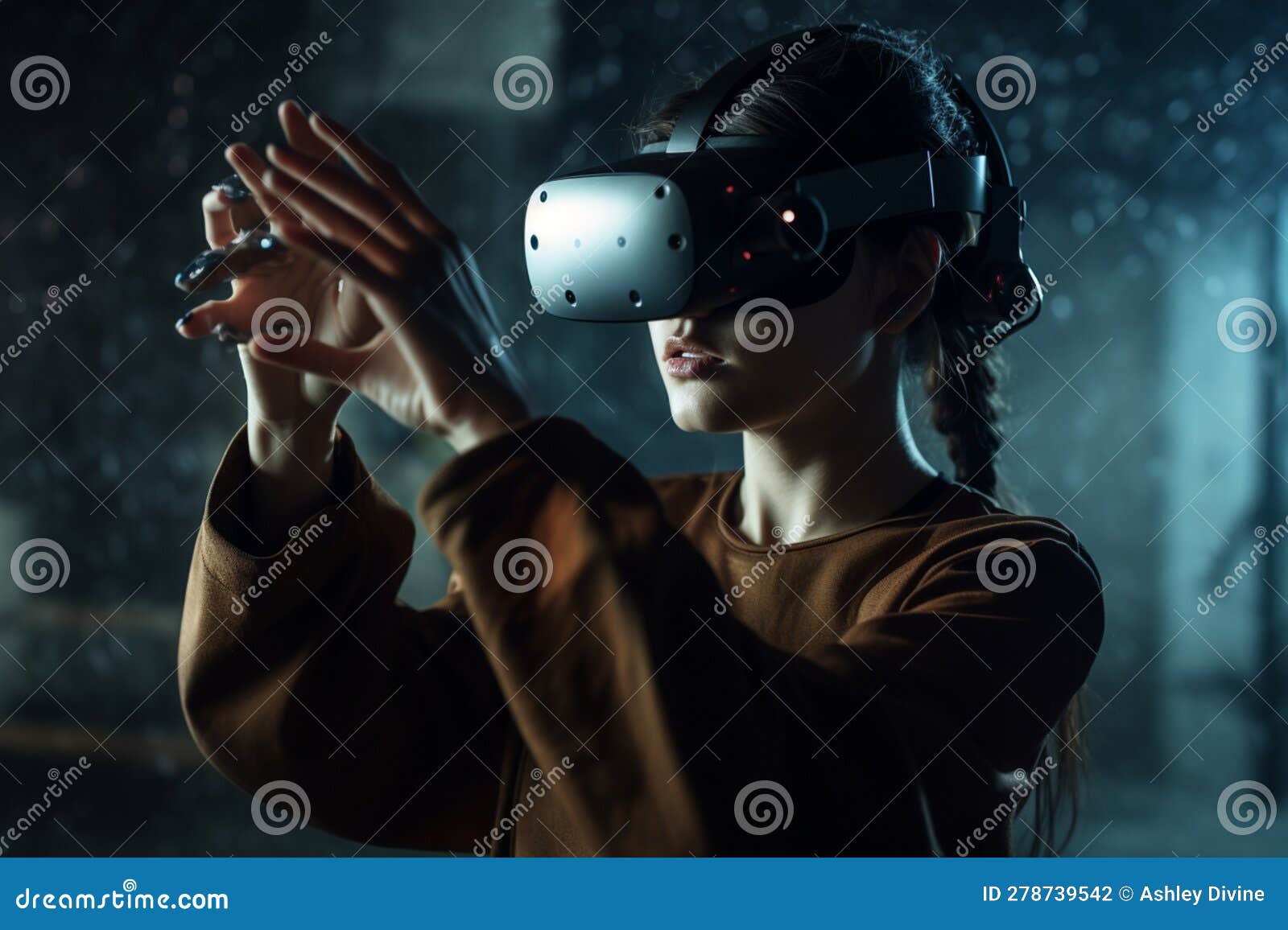 VR Headset on Model Interacting with Digital World. Ai Generated ...