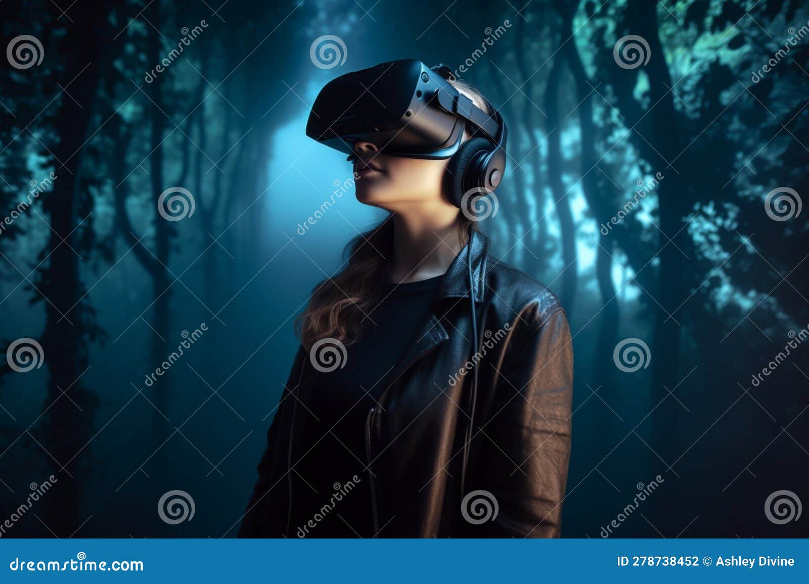 VR Headset on Model. Virtual Reality Interacting with Digital World. Ai ...