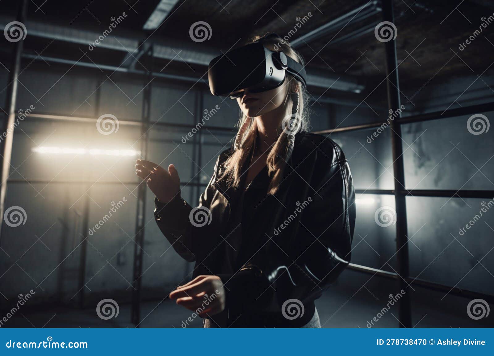 VR Headset on Model. Virtual Reality Interacting with Digital World. Ai ...