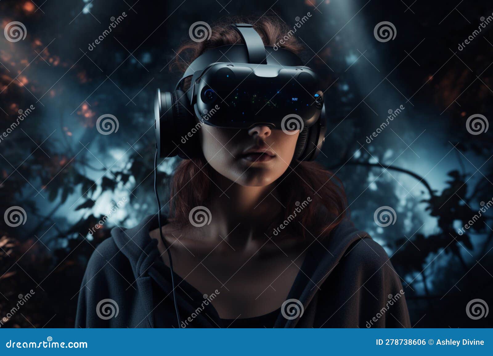 VR Headset on Model. Virtual Reality Interacting with Digital World. Ai ...