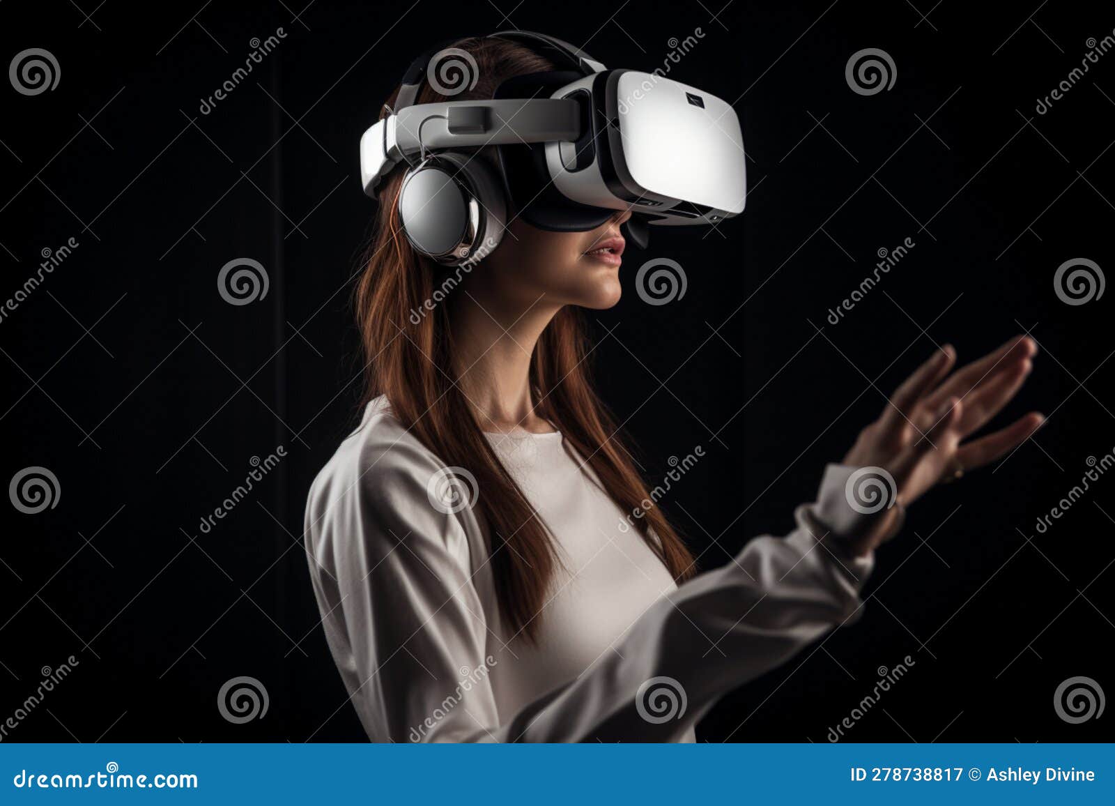 VR Headset on Model. Virtual Reality Interacting with Digital World. Ai ...
