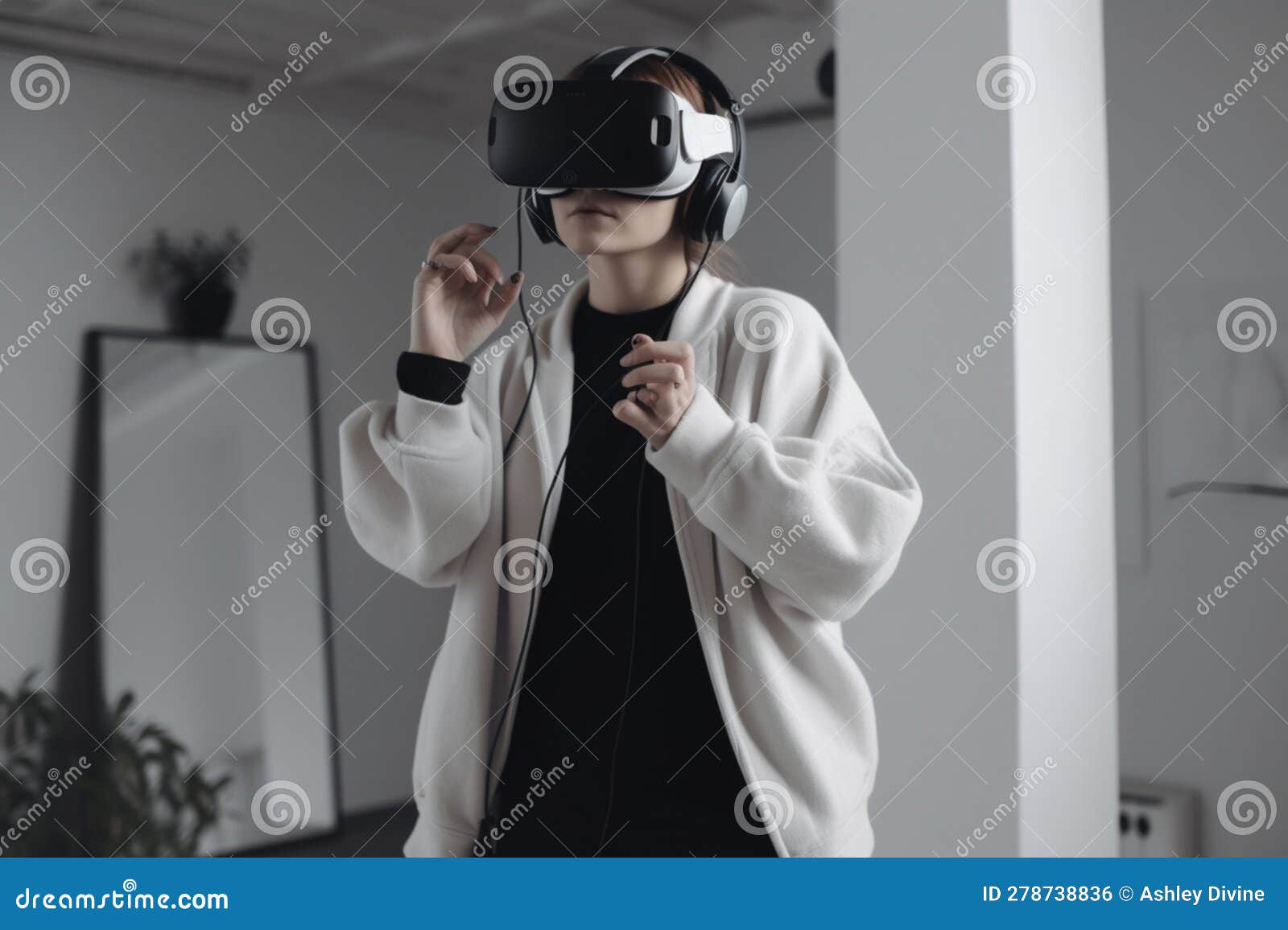 VR Headset on Model. Virtual Reality Interacting with Digital World. Ai ...