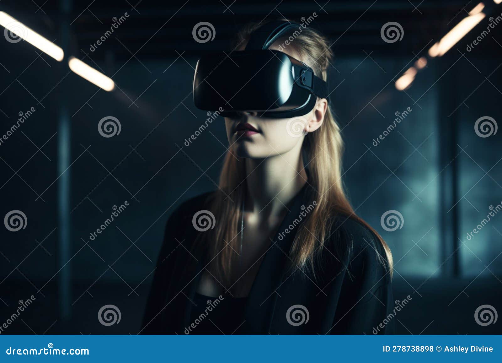 VR Headset on Model. Virtual Reality Interacting with Digital World. Ai ...