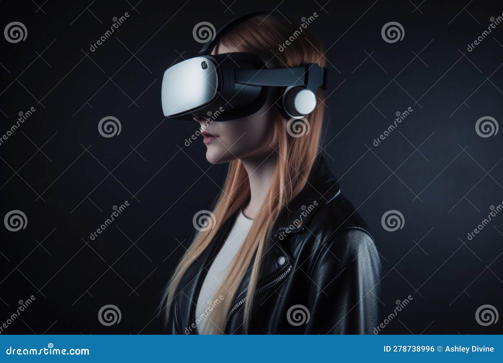 VR Headset on Model. Virtual Reality Interacting with Digital World. Ai ...
