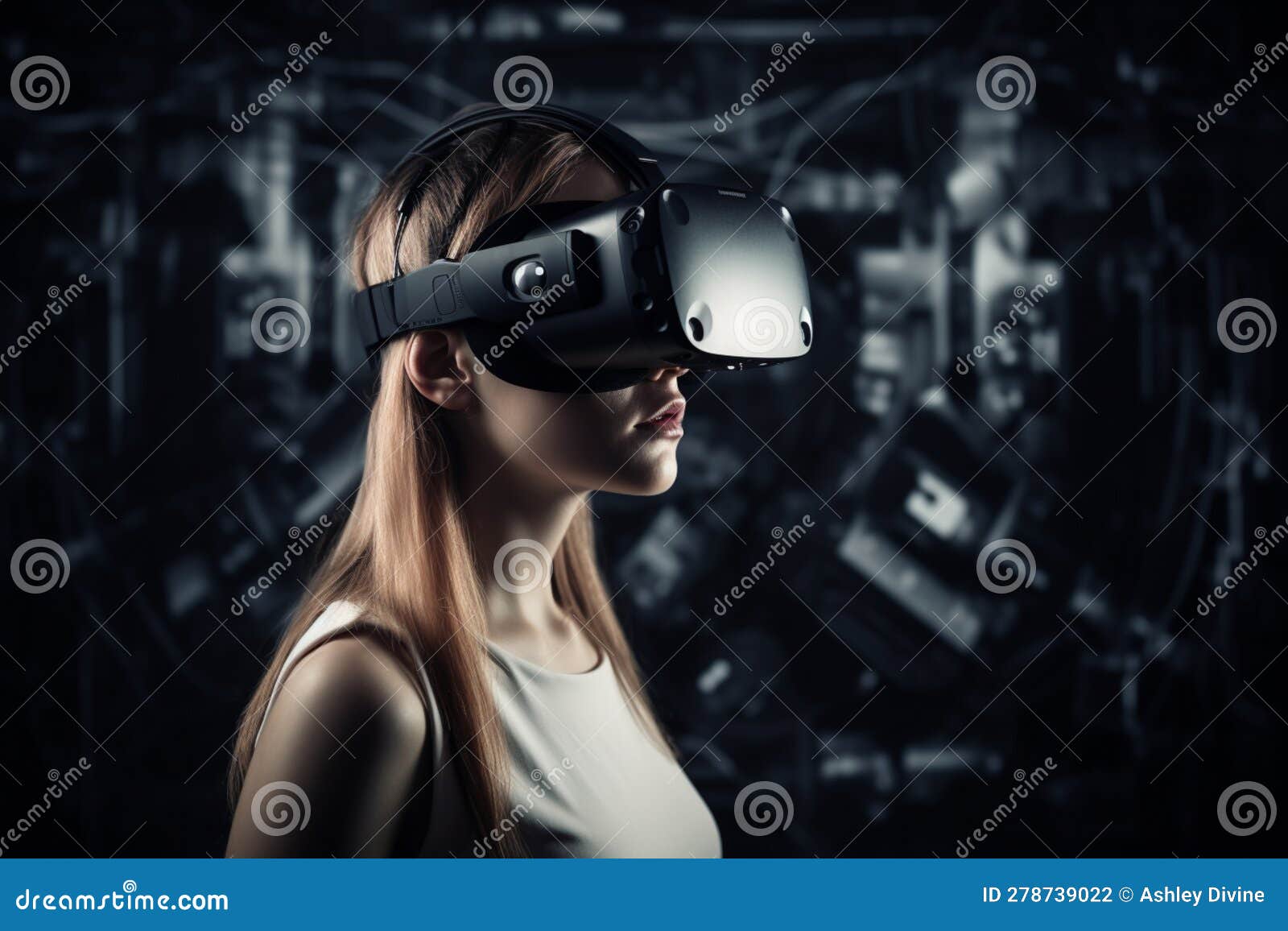 VR Headset on Model. Virtual Reality Interacting with Digital World. Ai ...