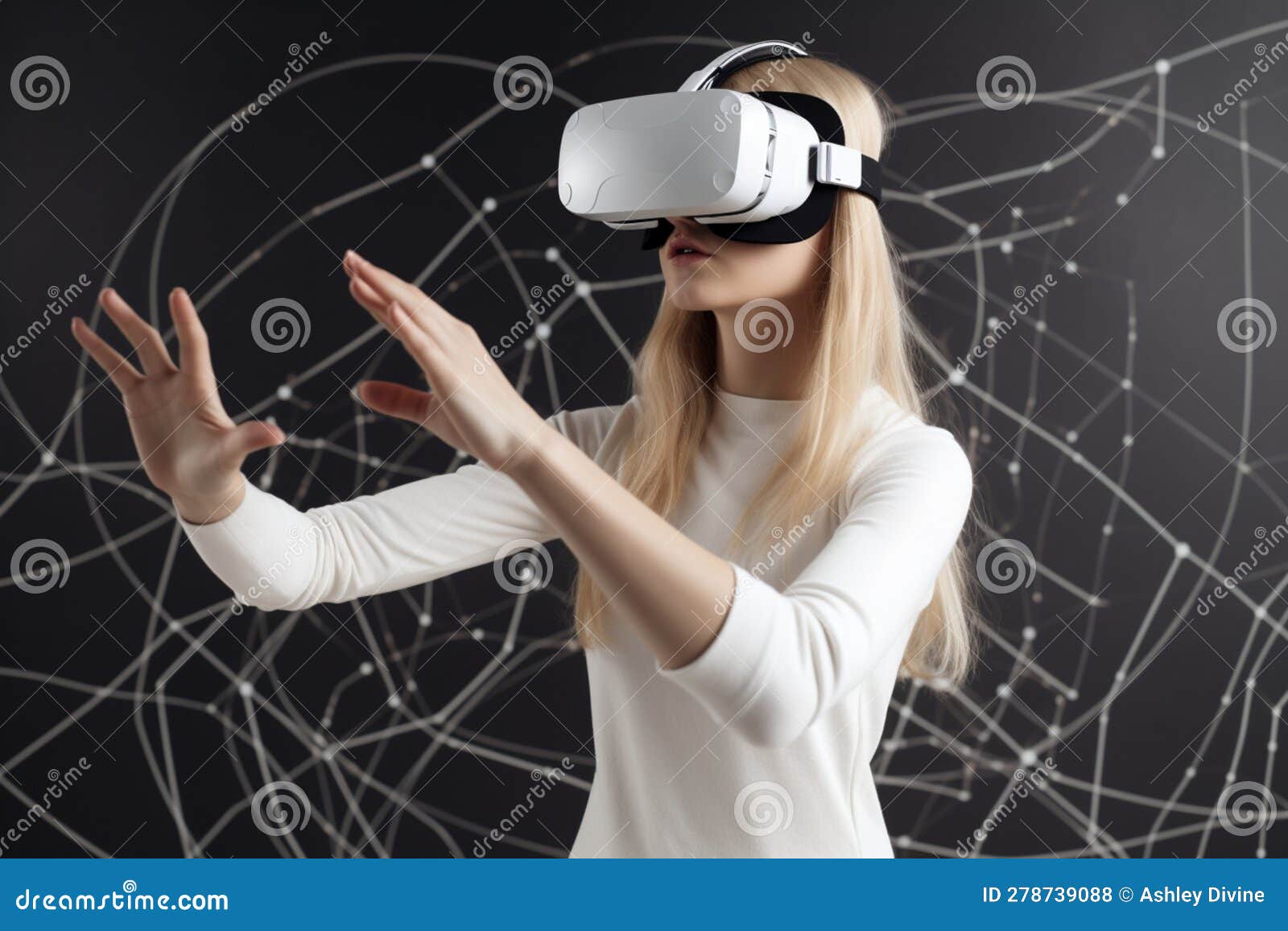 VR Headset on Model. Virtual Reality Interacting with Digital World. Ai ...